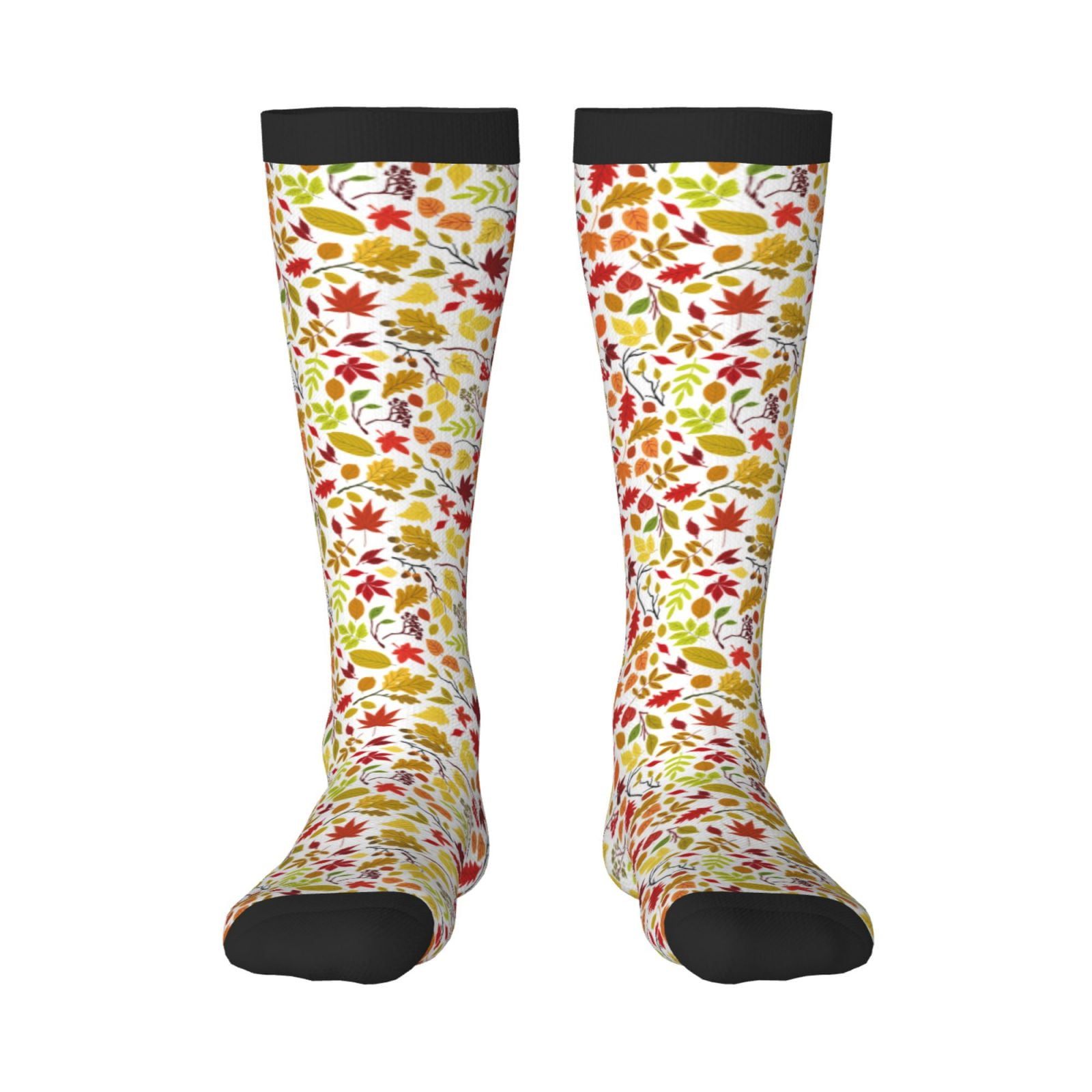 Zufioo Colorful Leaves Print Long High Thigh Socks Knee-High Warm ...