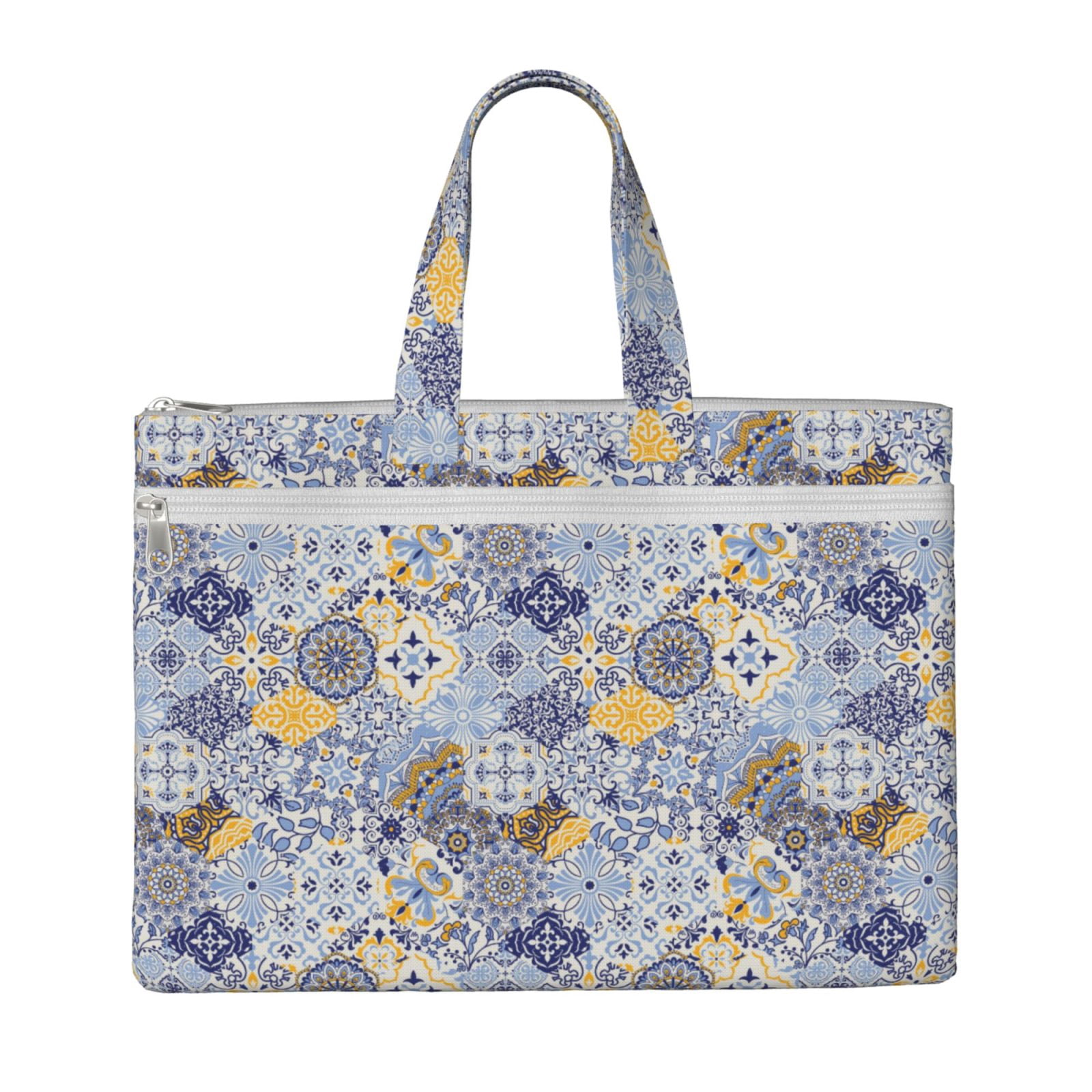 Zufioo Colorful Mandalas Print Canvas Hand-Held Document Bag, Zippered ...