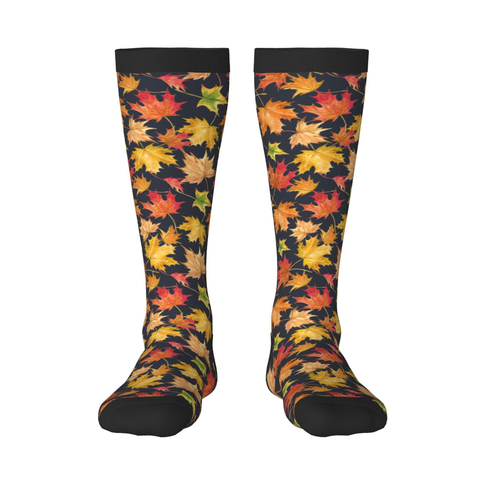Zufioo Colorful Maple Leaves Print Long High Thigh Socks Knee-High Warm ...