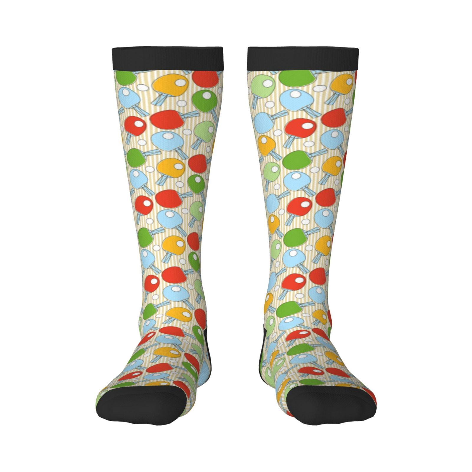 Zufioo Colorful Ping Pong Rackets1 Print Long High Thigh Socks Knee ...