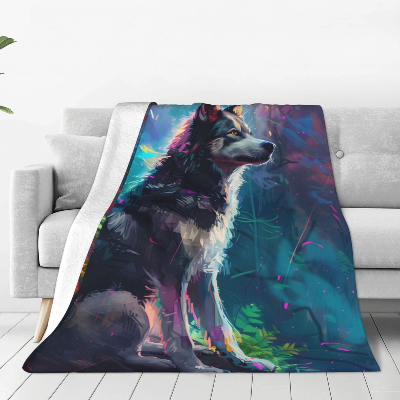 Zufioo Colorful Plant Wolf Fleece Blanket Queen Size,Plush Bed Blanket ...