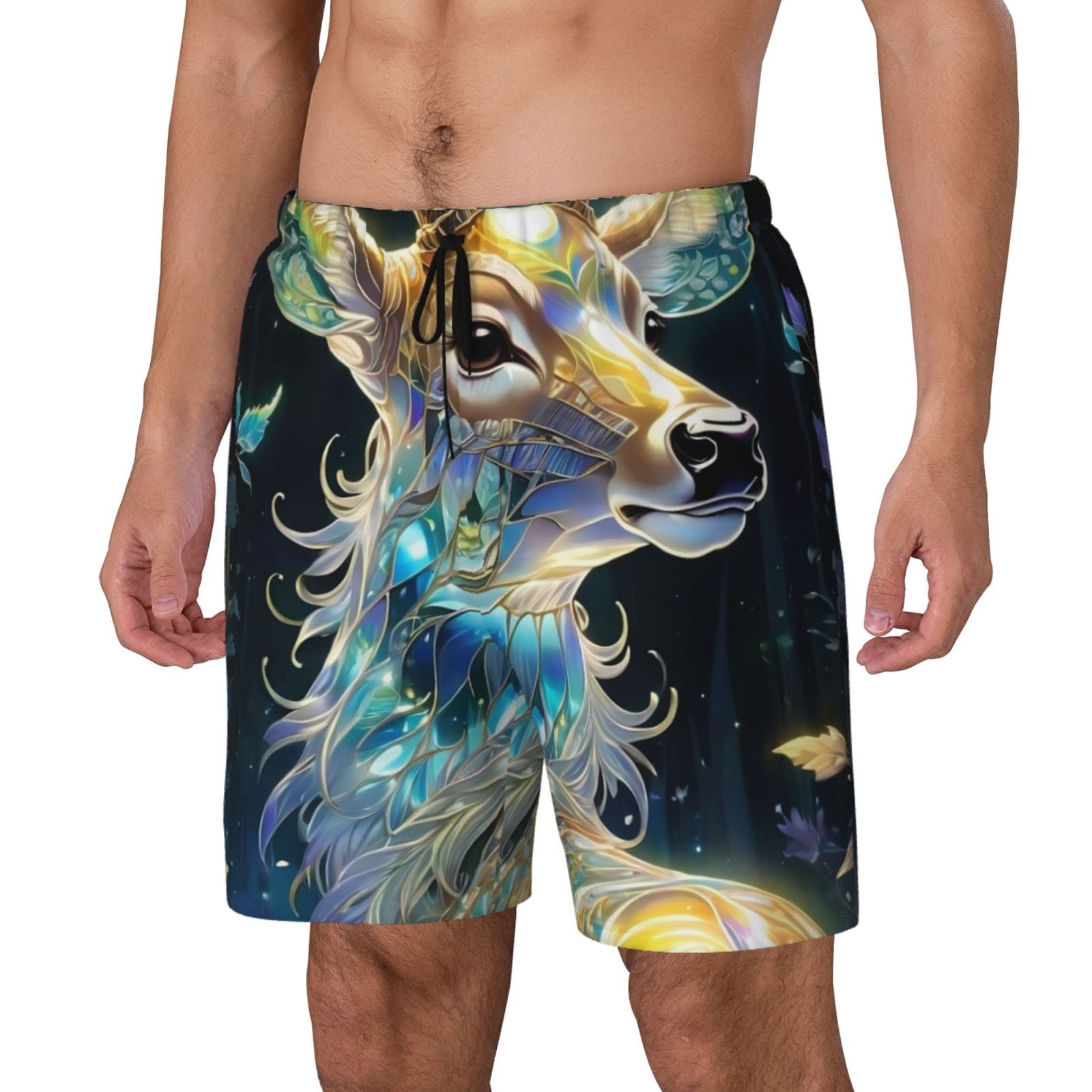 Zufioo Colorful Stained Glass Deer Mens Swimsuit Trunks with ...