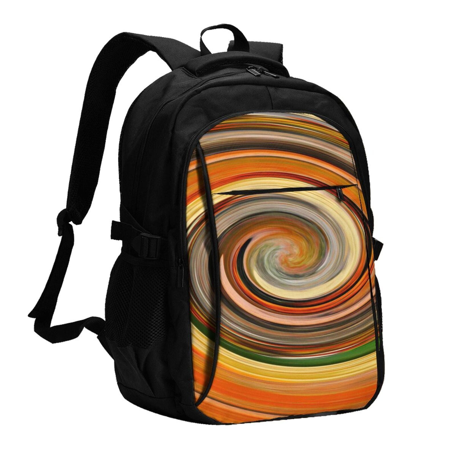 Zufioo Colorful Swirl Print USB Backpack, Multi-Pocket Design Ergonomic ...
