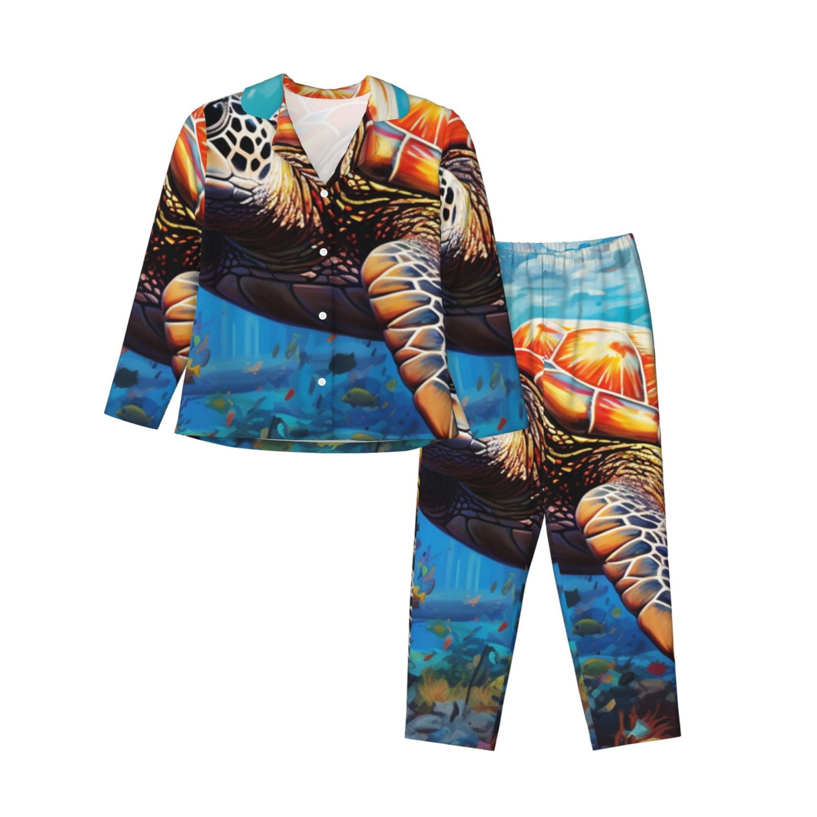 Zufioo Colorful Underwater Sea Turtle Women's Pajamas Set Long Sleeve ...