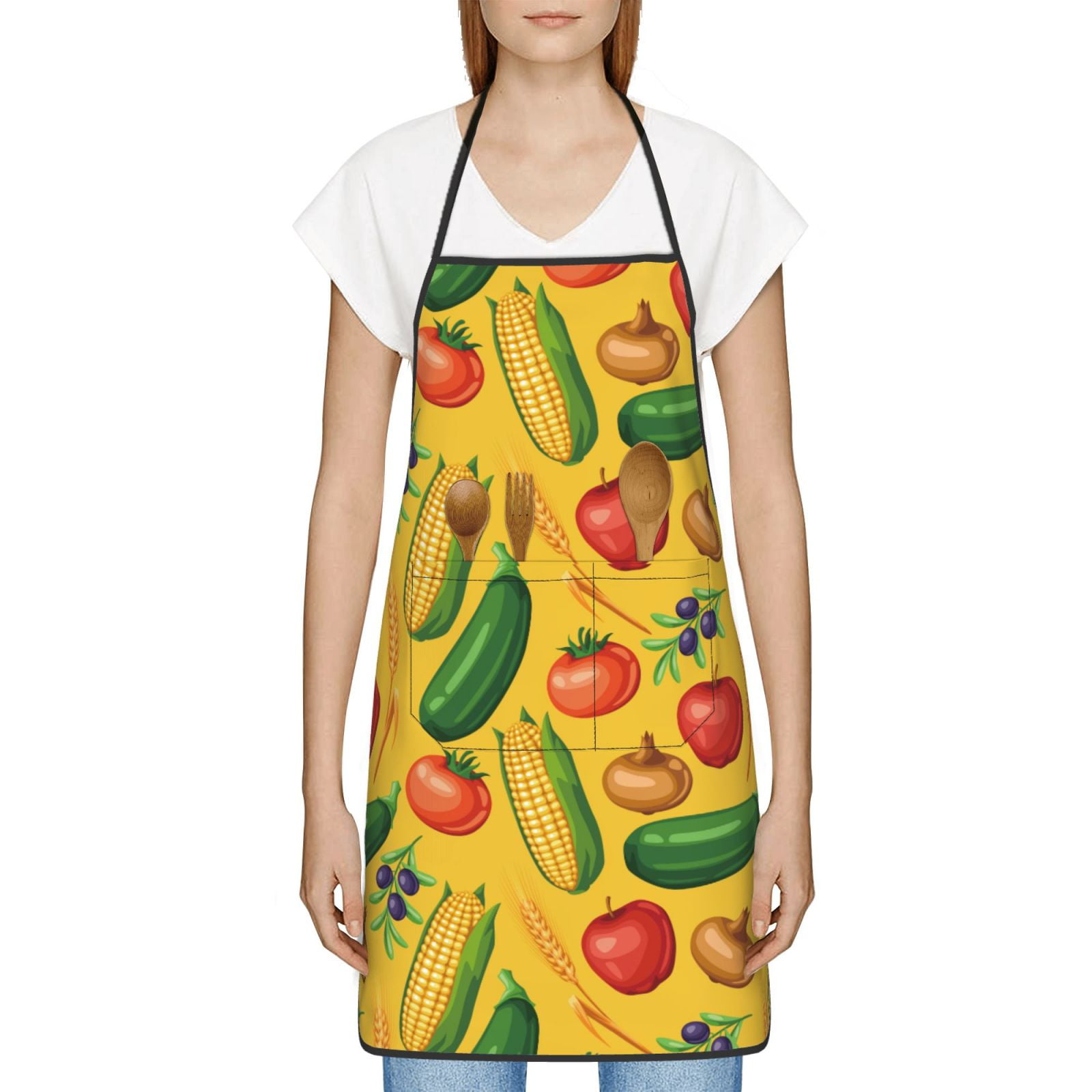 Zufioo Colorful Vegetables for Lock Hem Apron with Pockets, Stain and ...