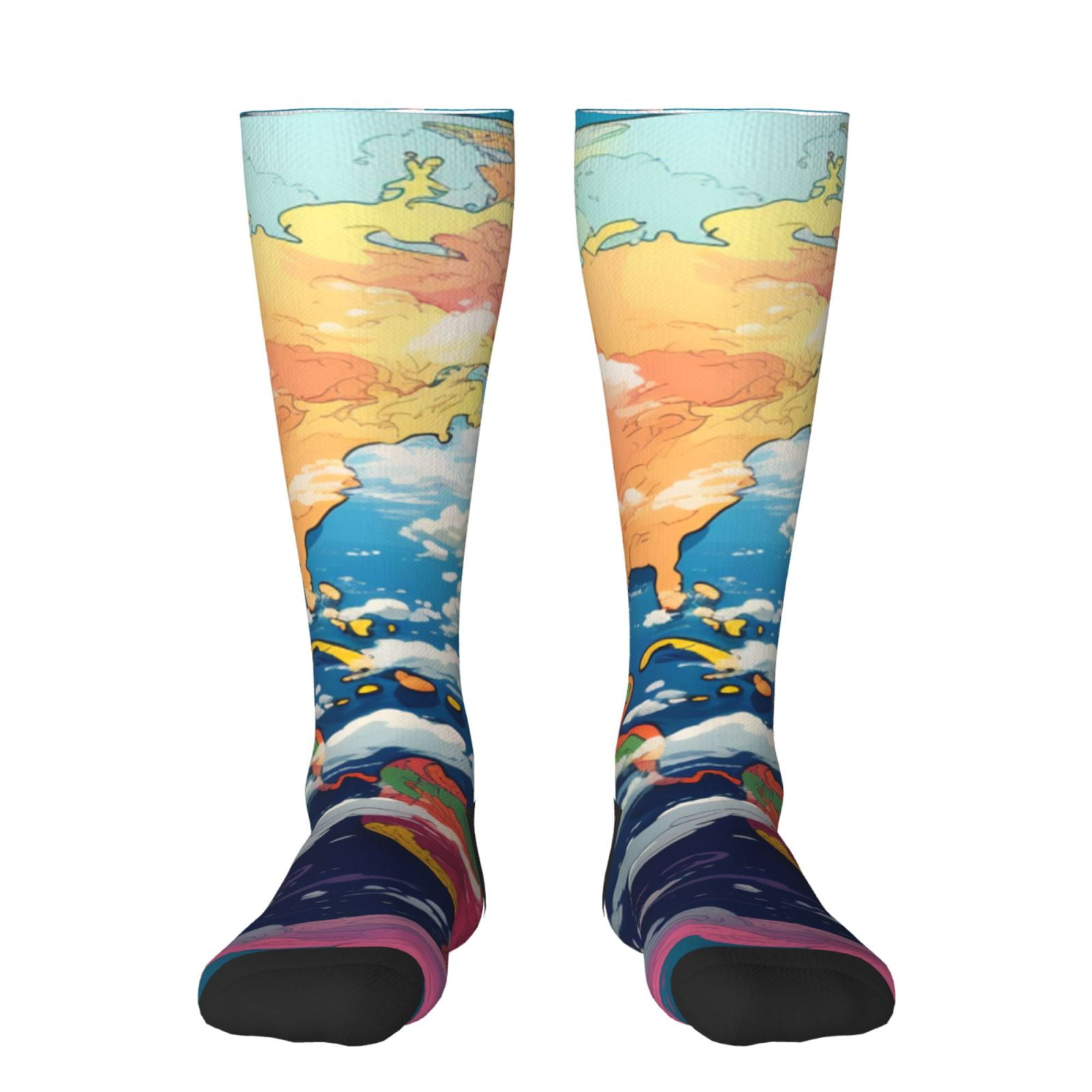 Zufioo Colorful Whimsical Earth Print Long High Thigh Socks Knee-High Warm Stocking Women Boot ...