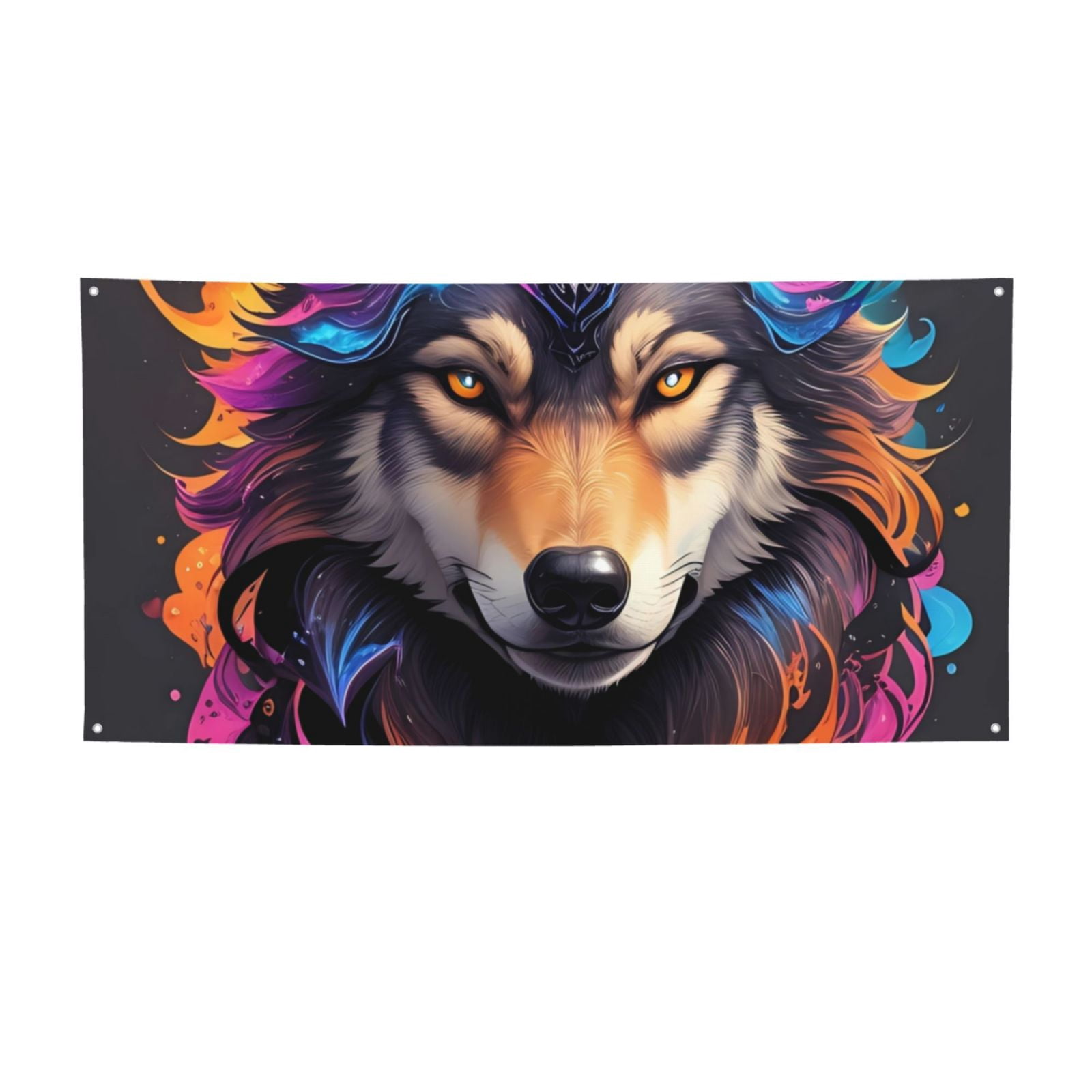Zufioo Colorful Wolf Head Print Holiday Banners, Party Banners, Hanging ...