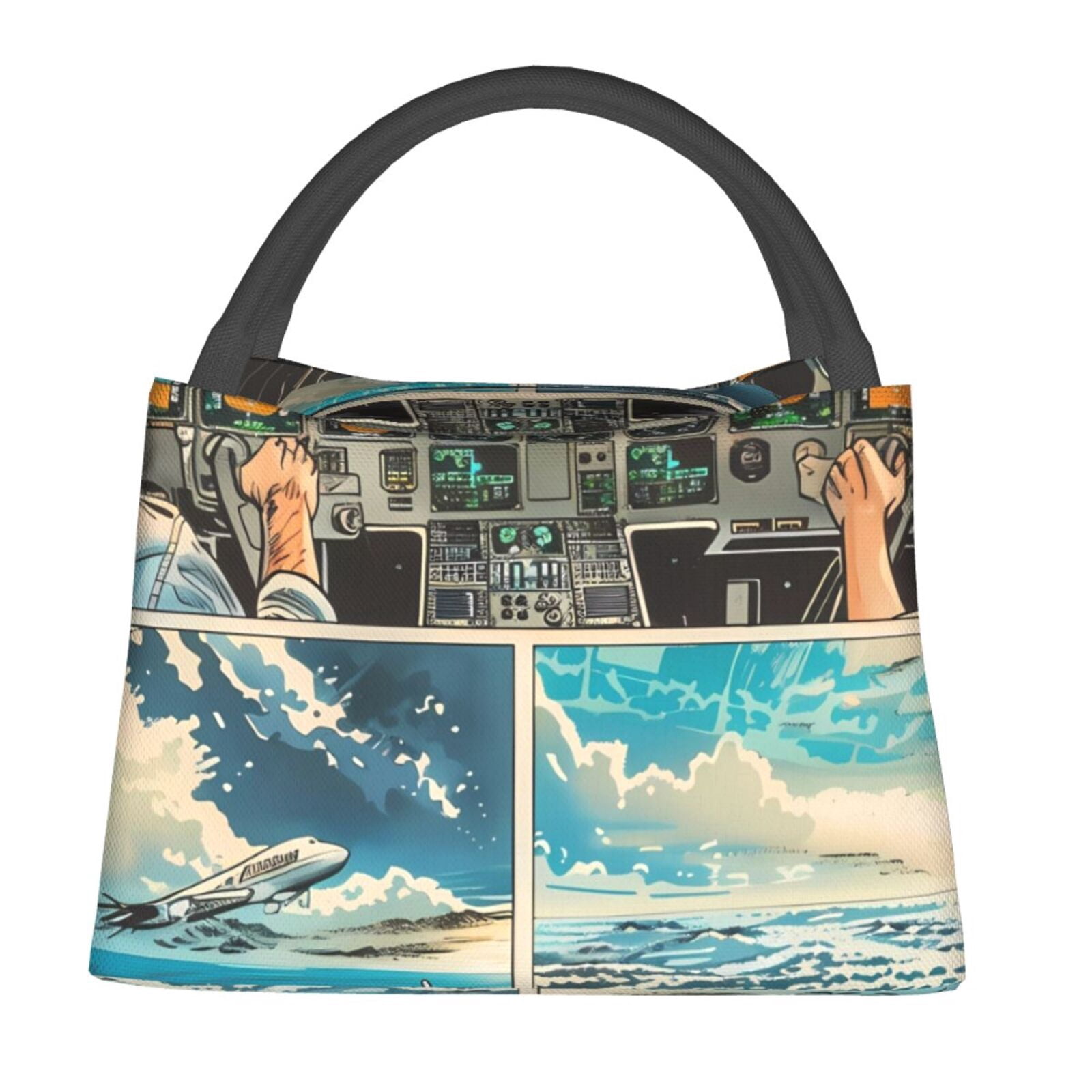 Zufioo Comic Airplane Cockpit Illustration Insulated Reusable Grocery ...