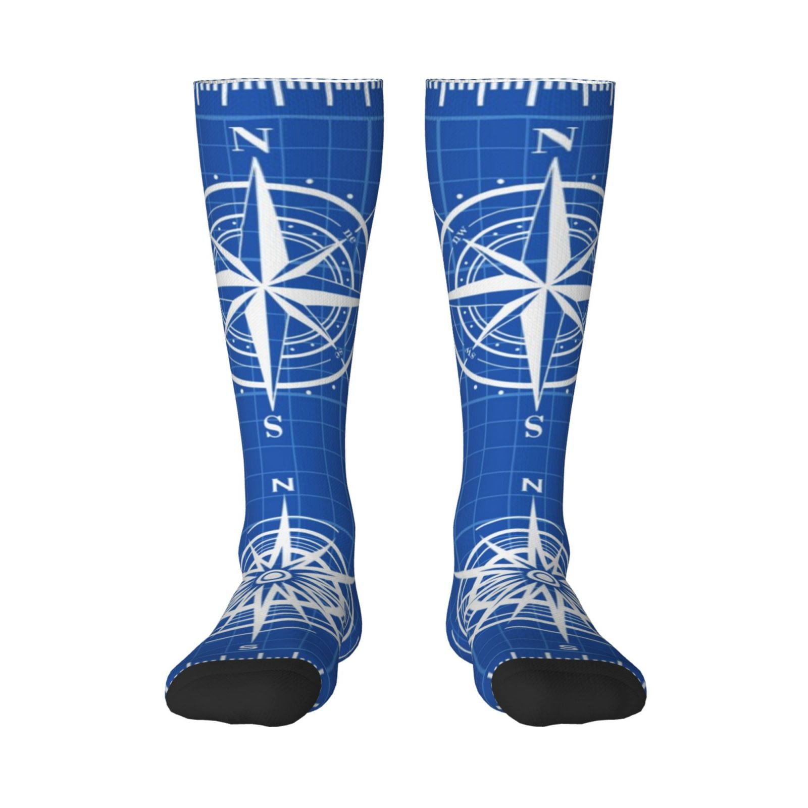 Zufioo Compass Print Long High Thigh Socks Knee-High Warm Stocking Women Boot Sock Leg Warmer ...