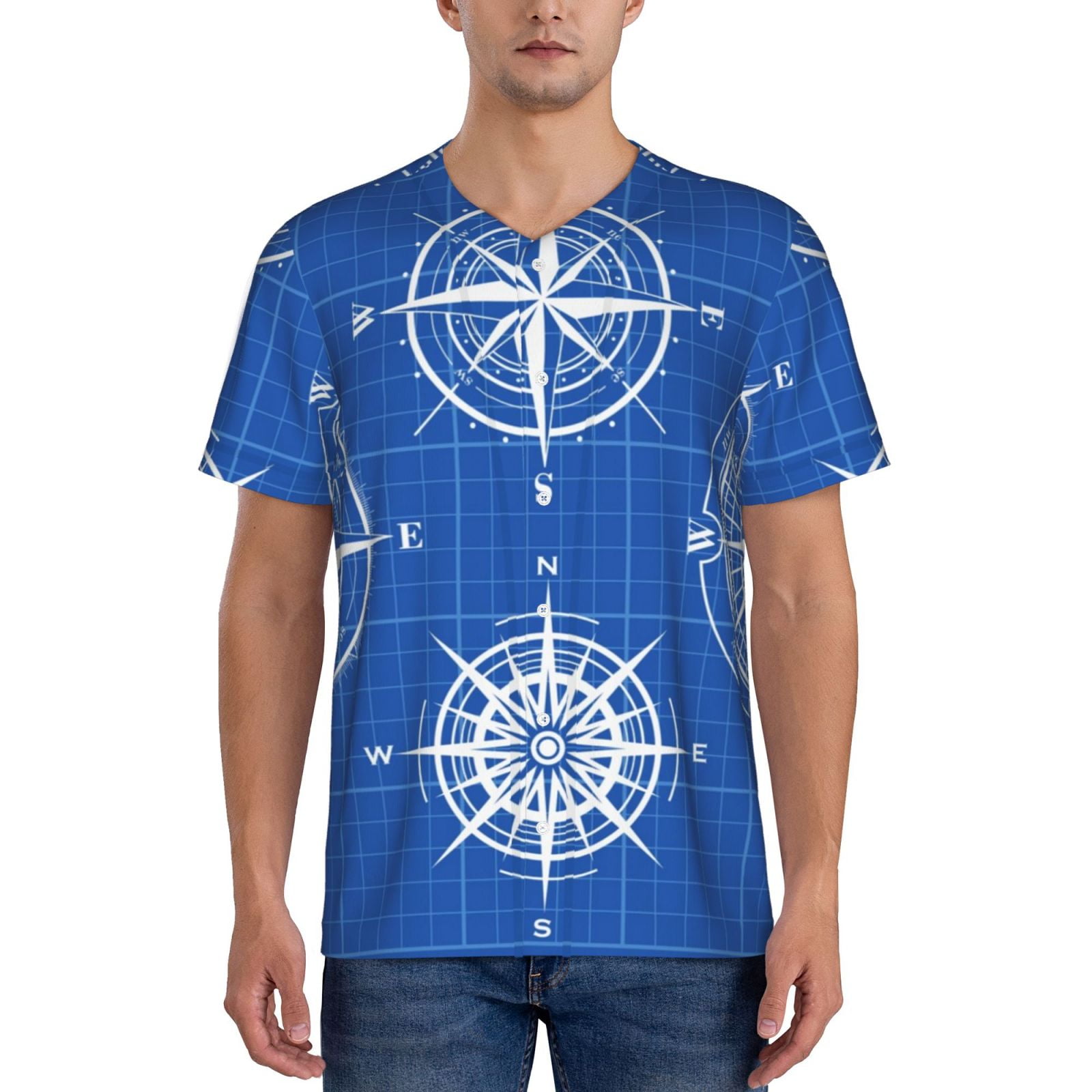 Zufioo Compass Print Men's Baseball Short Sleeve, Moisture Wicking ...