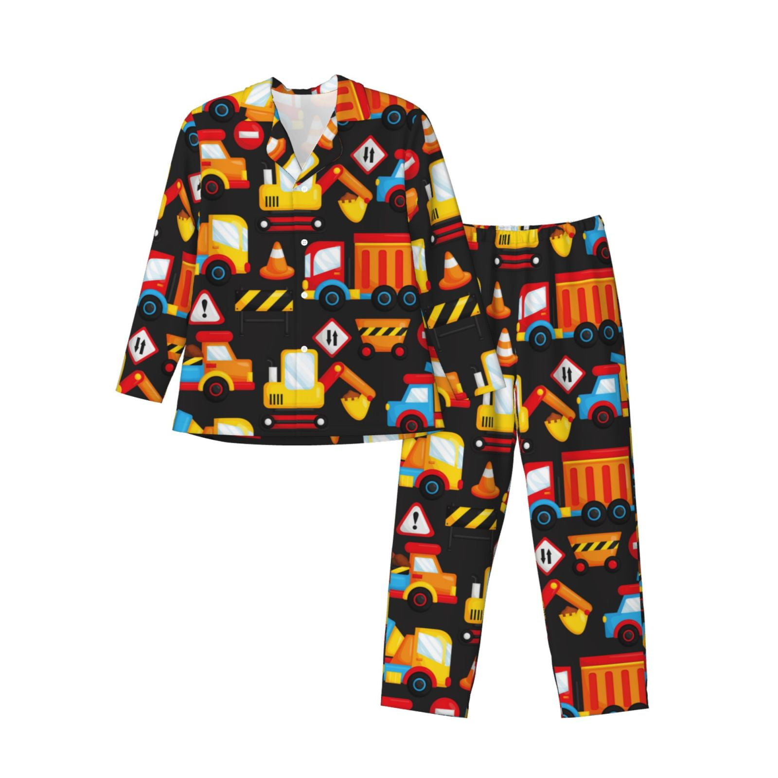 Zufioo Construction Truck Mens Pajamas Set, Mens Long-Sleeved Pajama ...