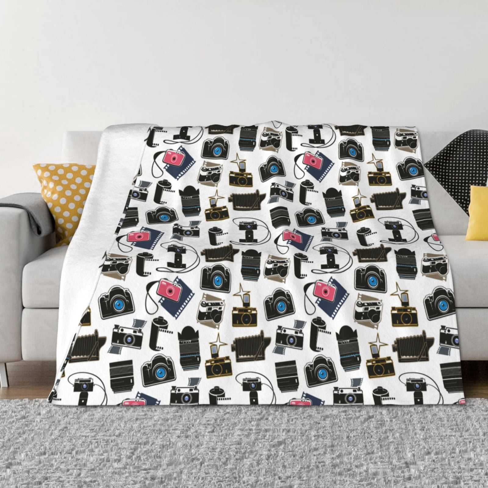 Zufioo Cool Camera Print Horizontal Flannel Blanket, Anti-wrinkle, Anti ...