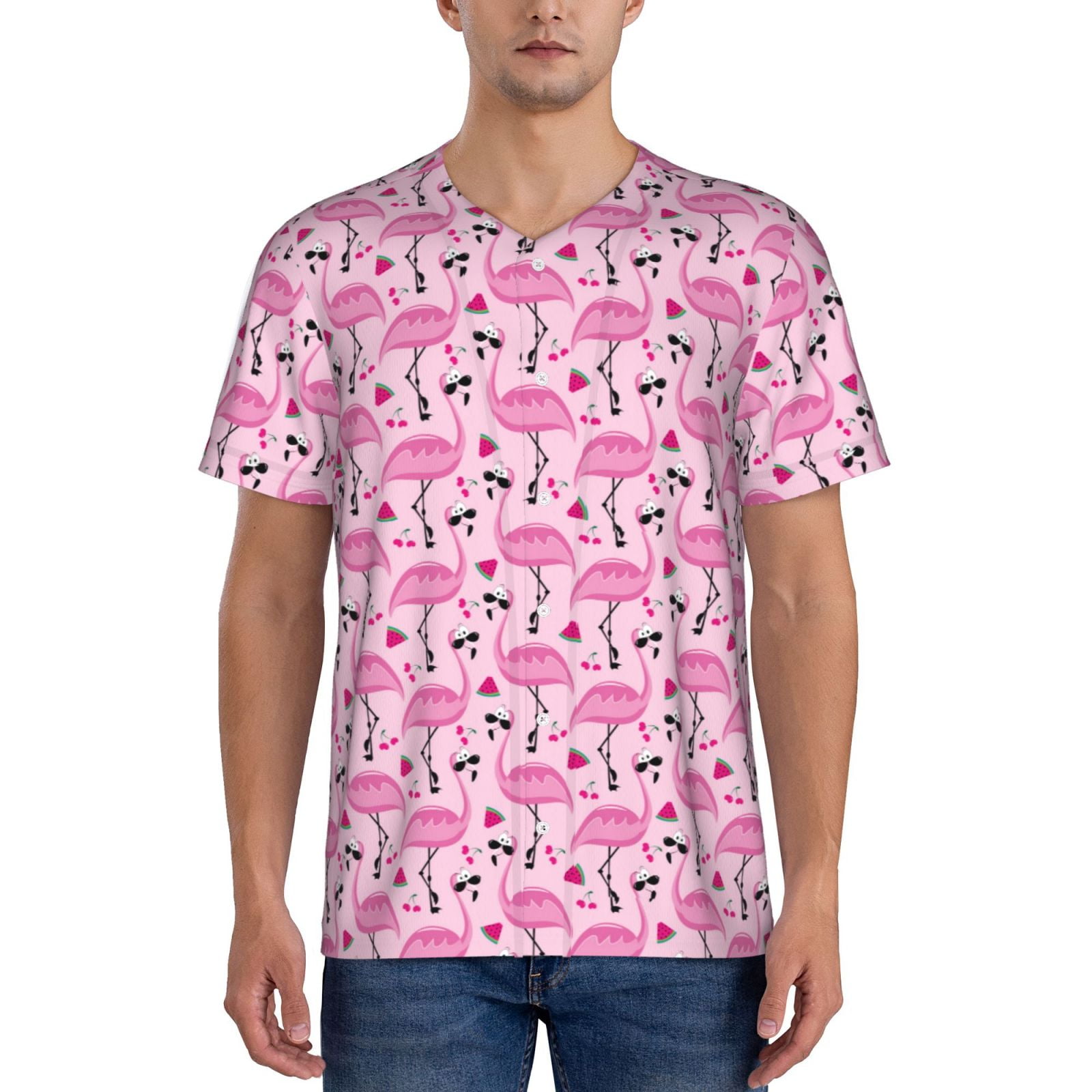 Zufioo Cool Flamingos Print Men's Baseball Short Sleeve, Moisture ...