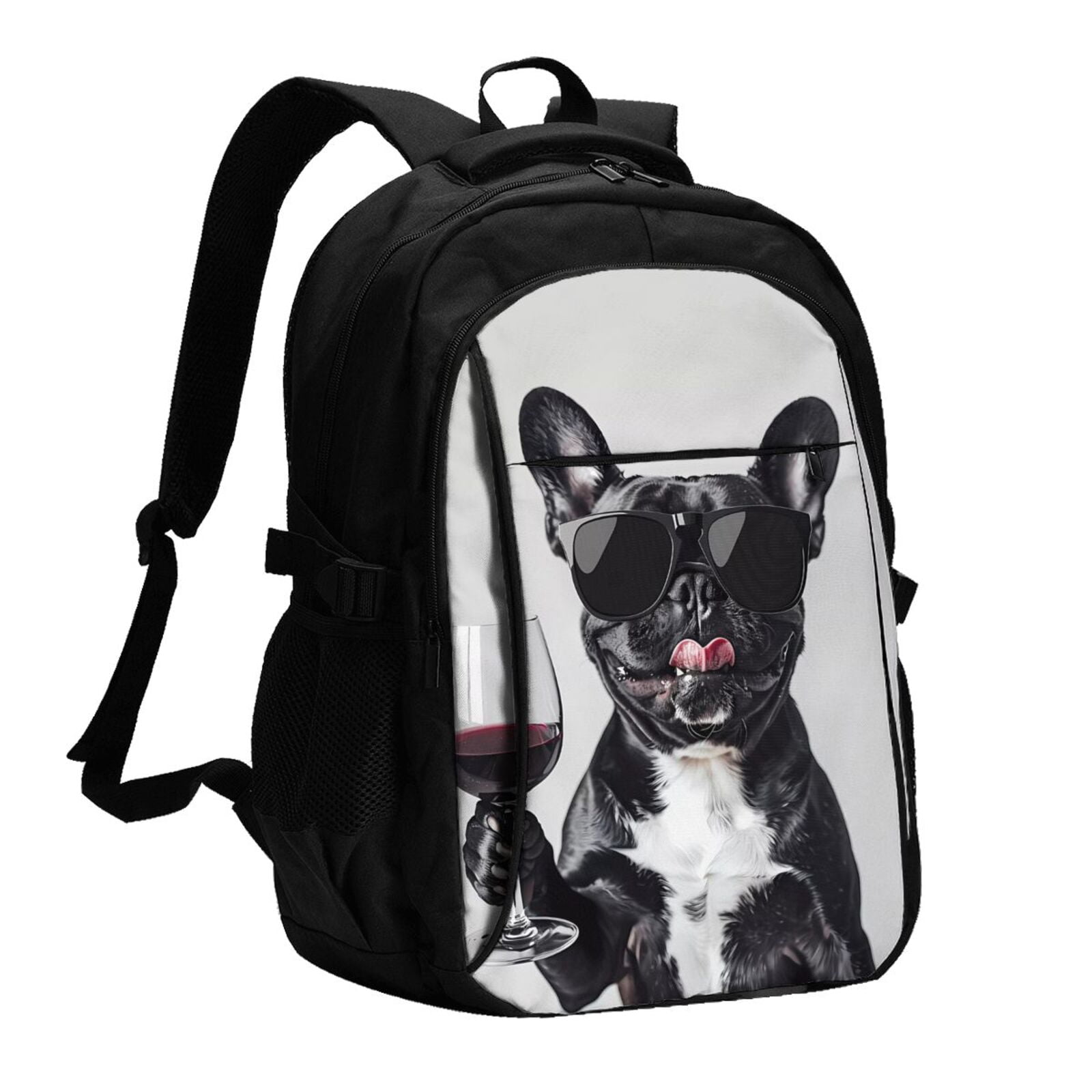 Zufioo Cool French Bulldog Wine Print USB Backpack, Multi-Pocket Design ...