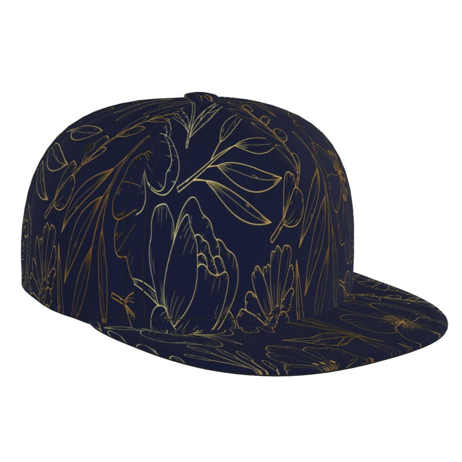 Zufioo Copper-Gold Gloss Outline Flower Print Flat Brim Baseball Cap ...