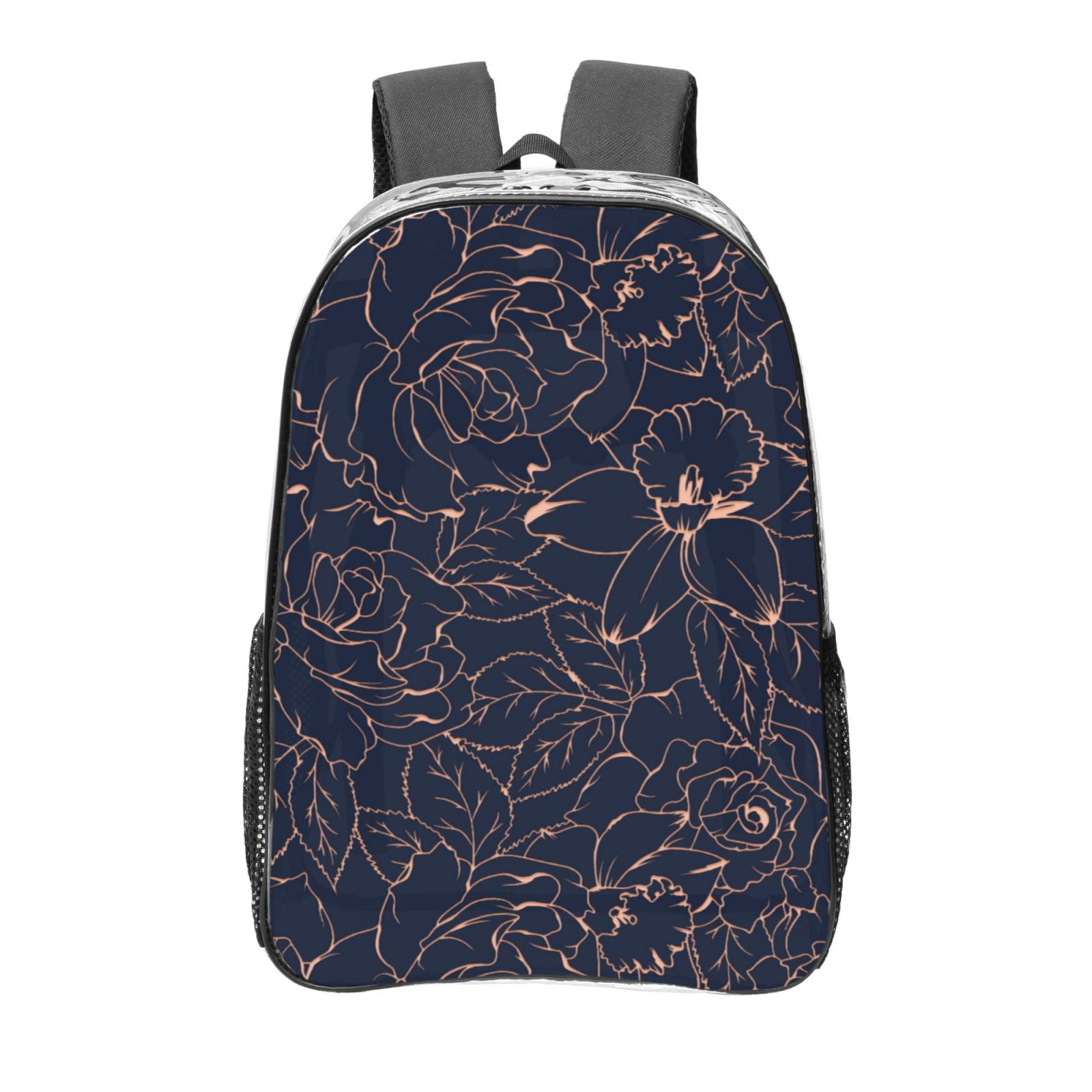 Zufioo Copper-Gold Gloss Outline Flower Print Transparent Backpack, 16 ...