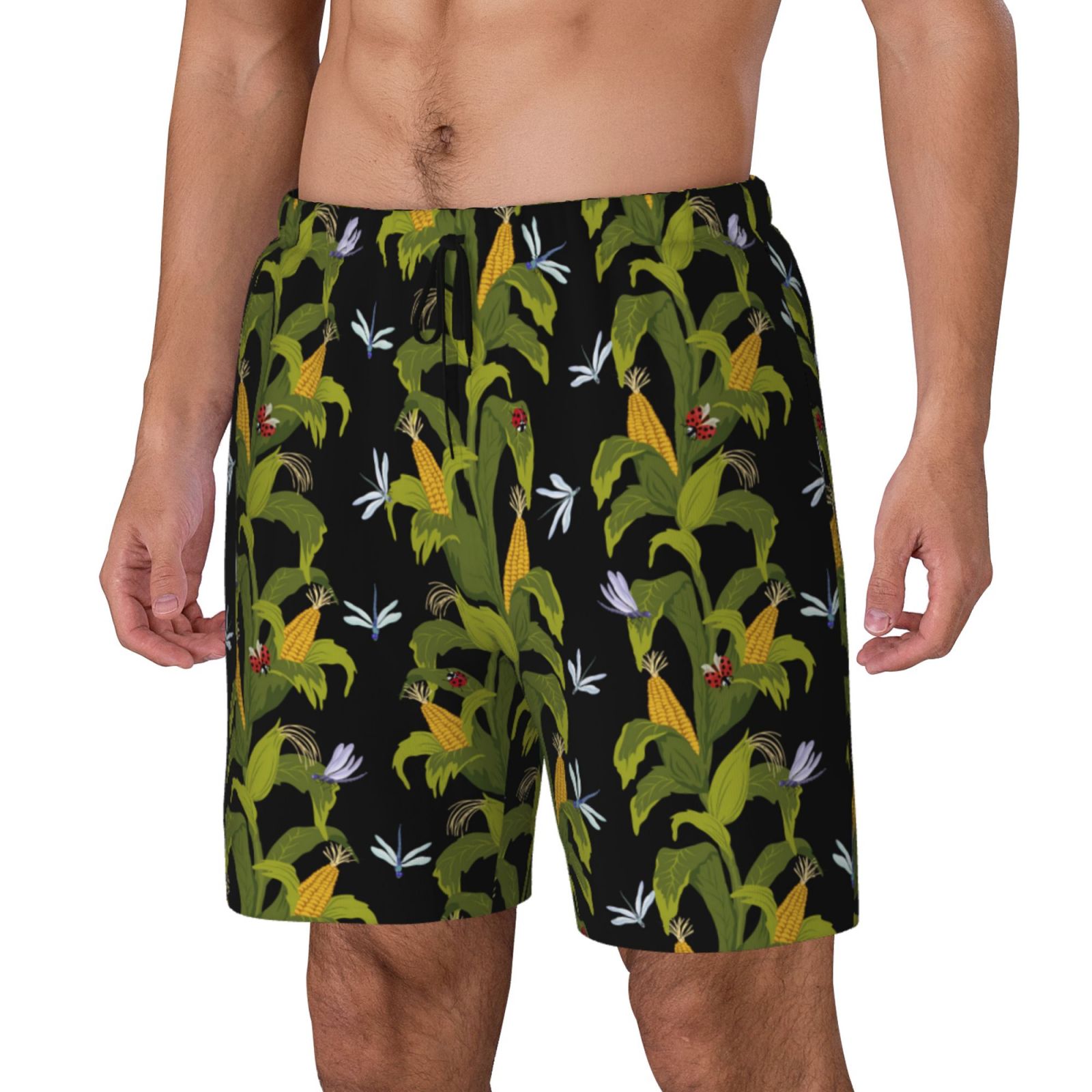 Zufioo Corn And Dragonflies Mens Swimsuit Trunks with Compression Liner ...