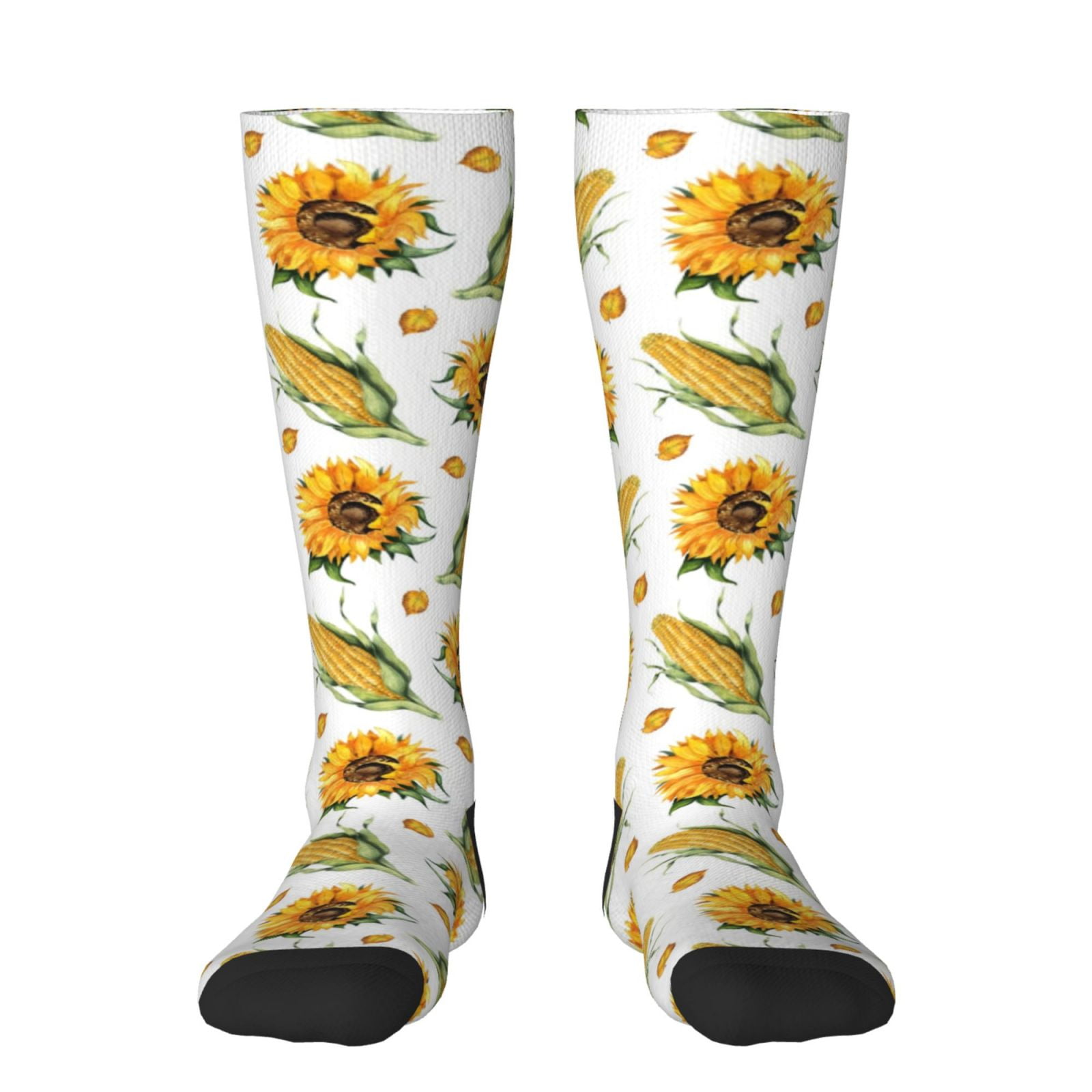 Zufioo Corn Sunflowers Print Long High Thigh Socks Knee-High Warm ...