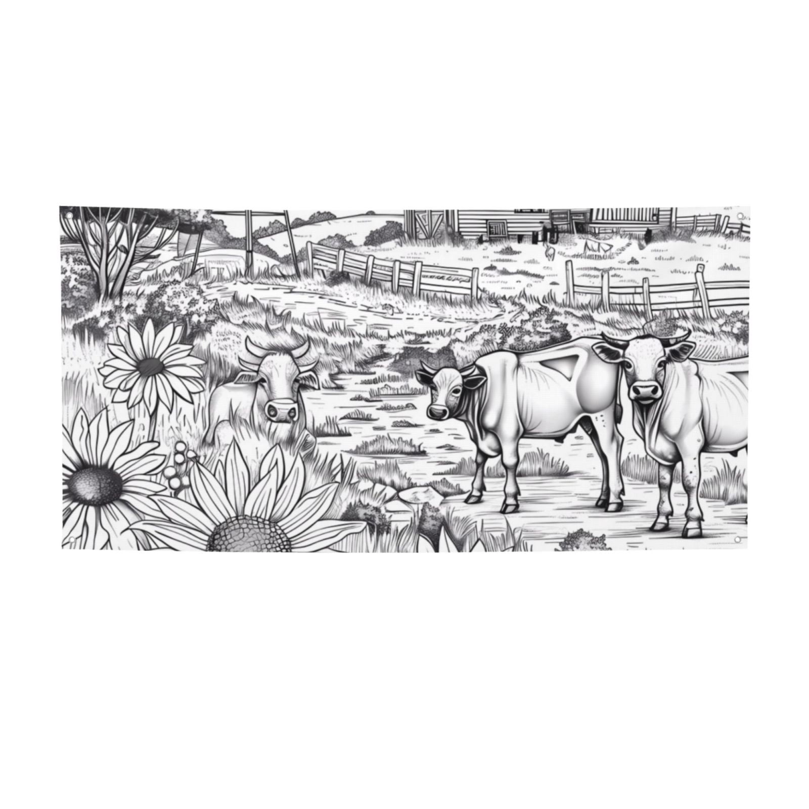 Zufioo Country Farm Scene Print Holiday Banners, Party Banners, Hanging ...