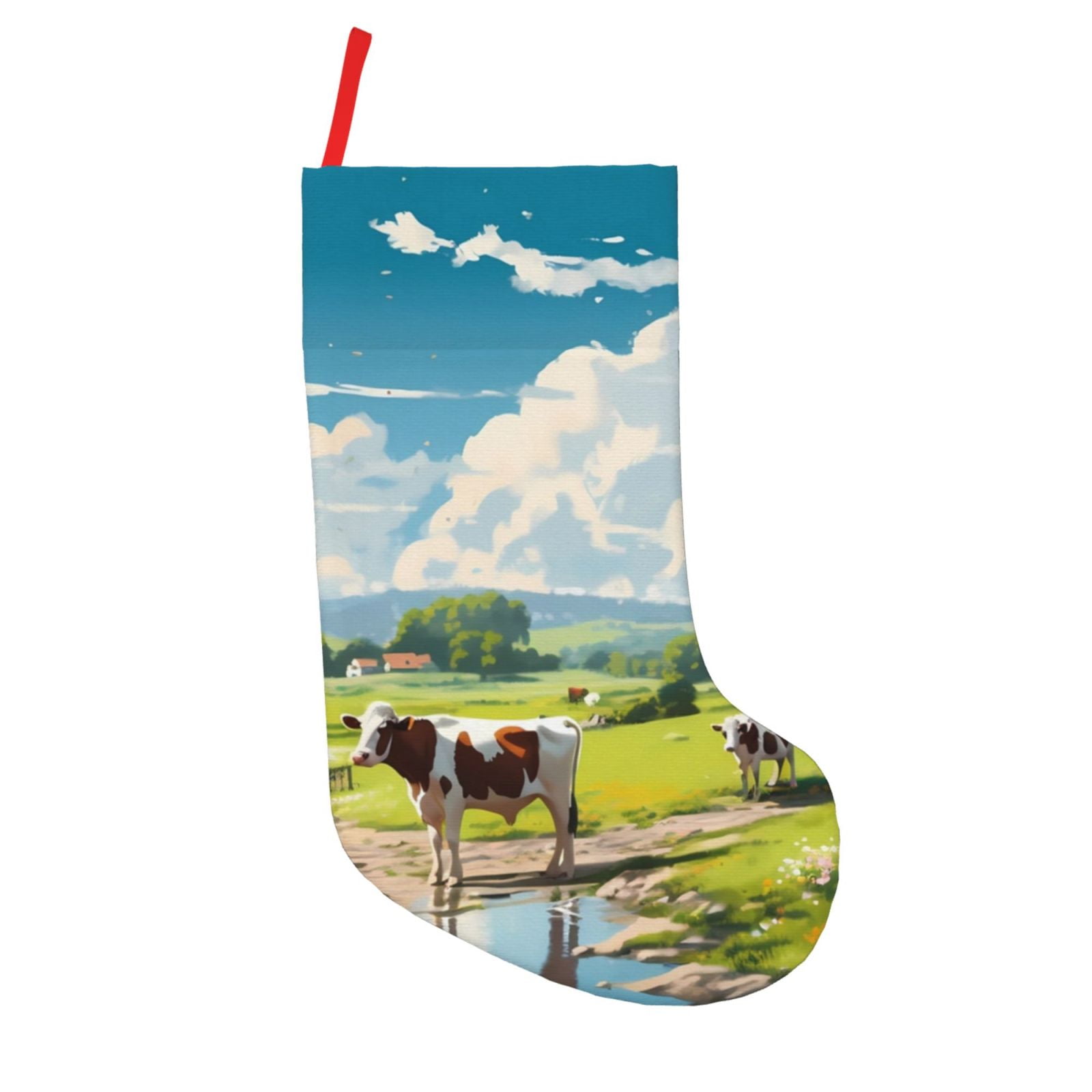 Zufioo Countryside Farm Cow for 18-inch Stitching Christmas Stockings ...