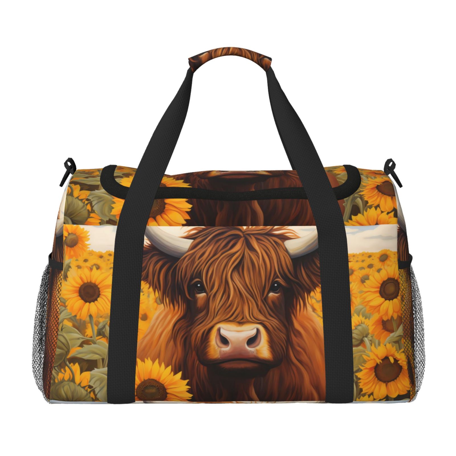 Zufioo Countryside Sunflower Cow Print Hand-Held Messenger Travel Bag ...