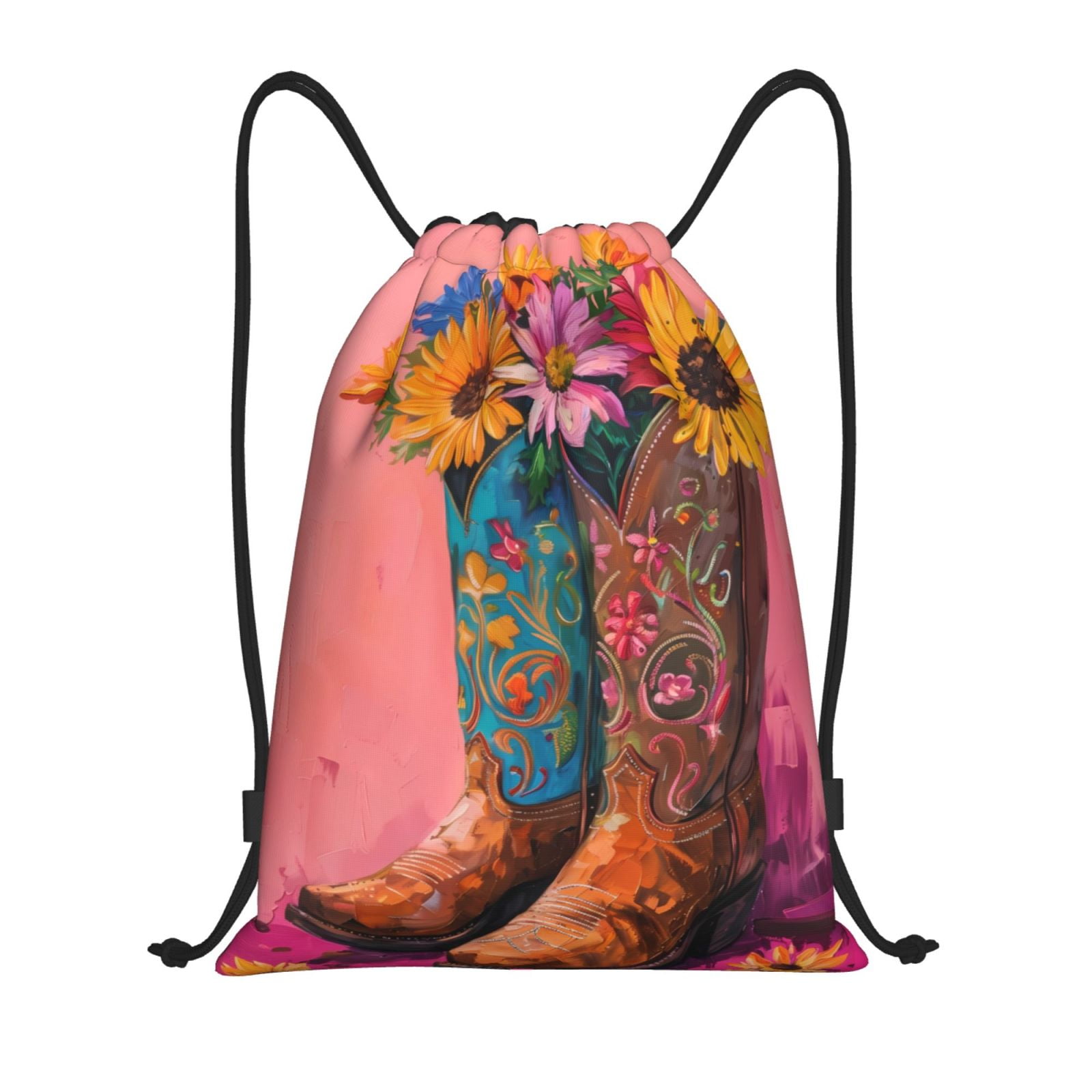 Zufioo Cowboy Boots With Flowers Sports Cinch Sack Gym String Bags ...