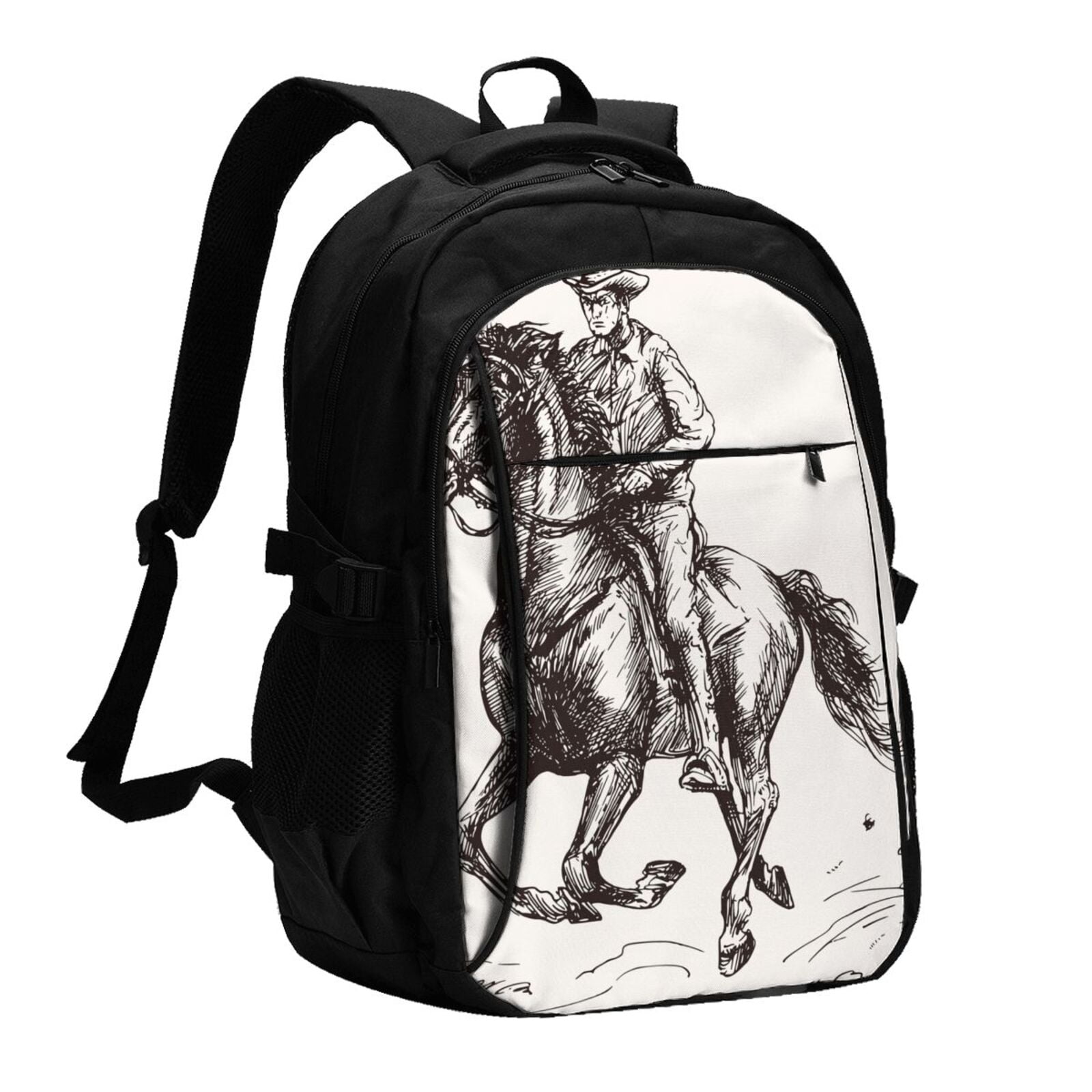 Zufioo Cowboy Ride A Horse Print USB Backpack, Multi-Pocket Design ...