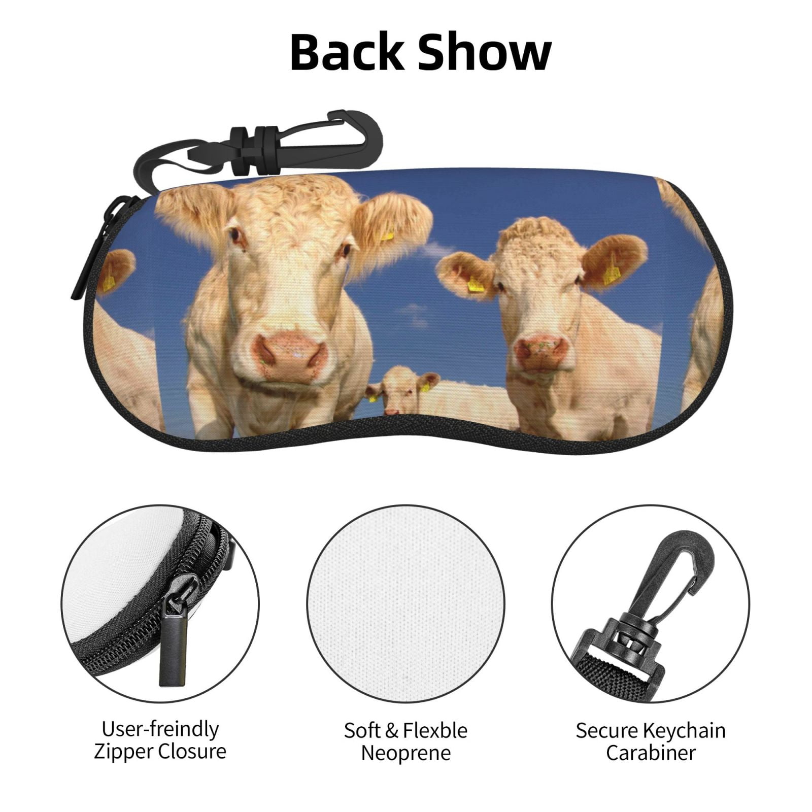 Zufioo Cows Cattles Print Sunglasses Case Tactical Zipper Sunglasses ...