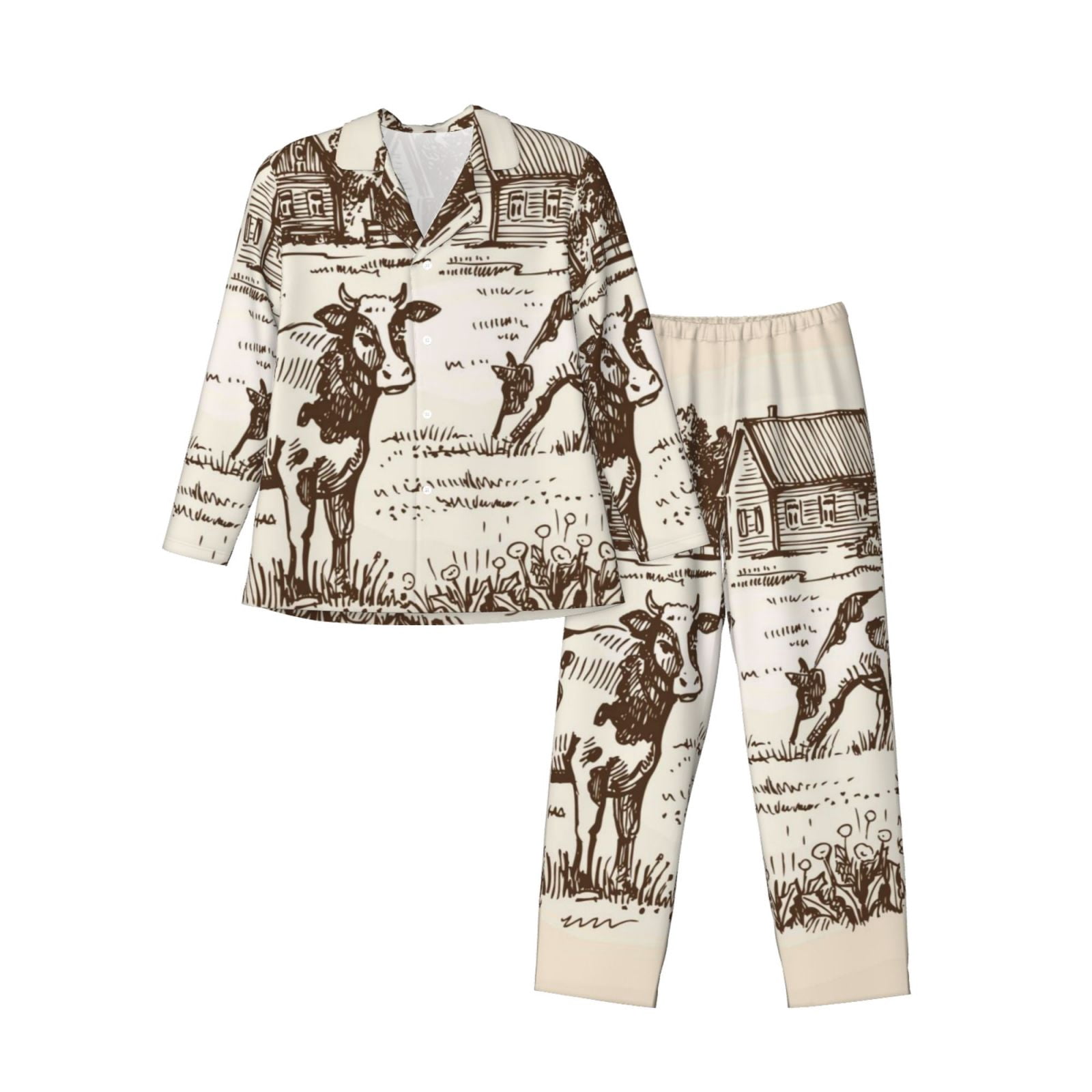 Zufioo Cows On The Farm Mens Pajamas Set, Mens Long-Sleeved Pajama and ...