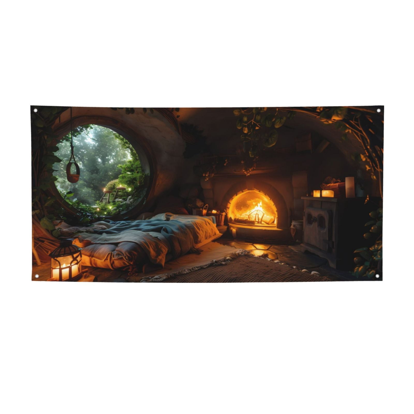 Zufioo Cozy Tree Hole Cabin Print Holiday Banners, Party Banners ...