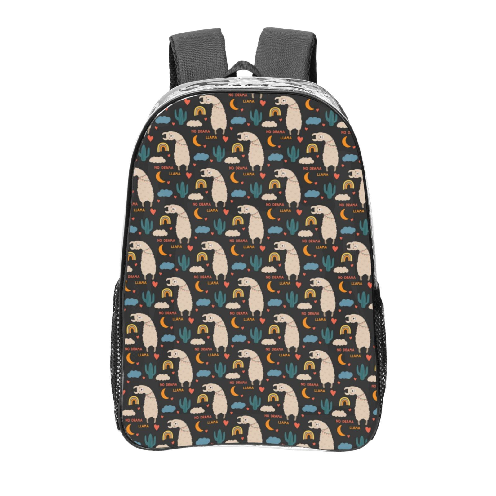 Zufioo Cute Alpaca Print Transparent Backpack, 16-inch PVC Waterproof ...
