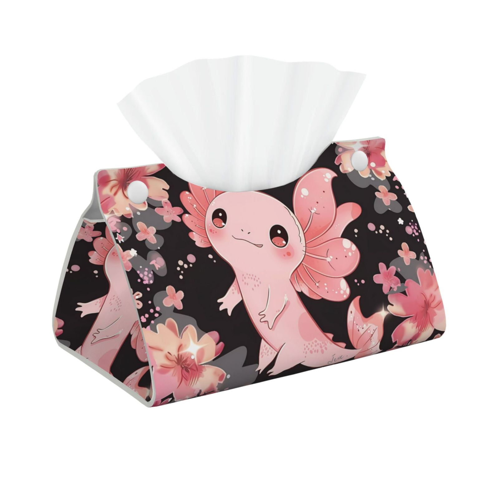 Zufioo Cute Axolotl Sakura Blossoms A Print Long Leather Tissue Bag ...