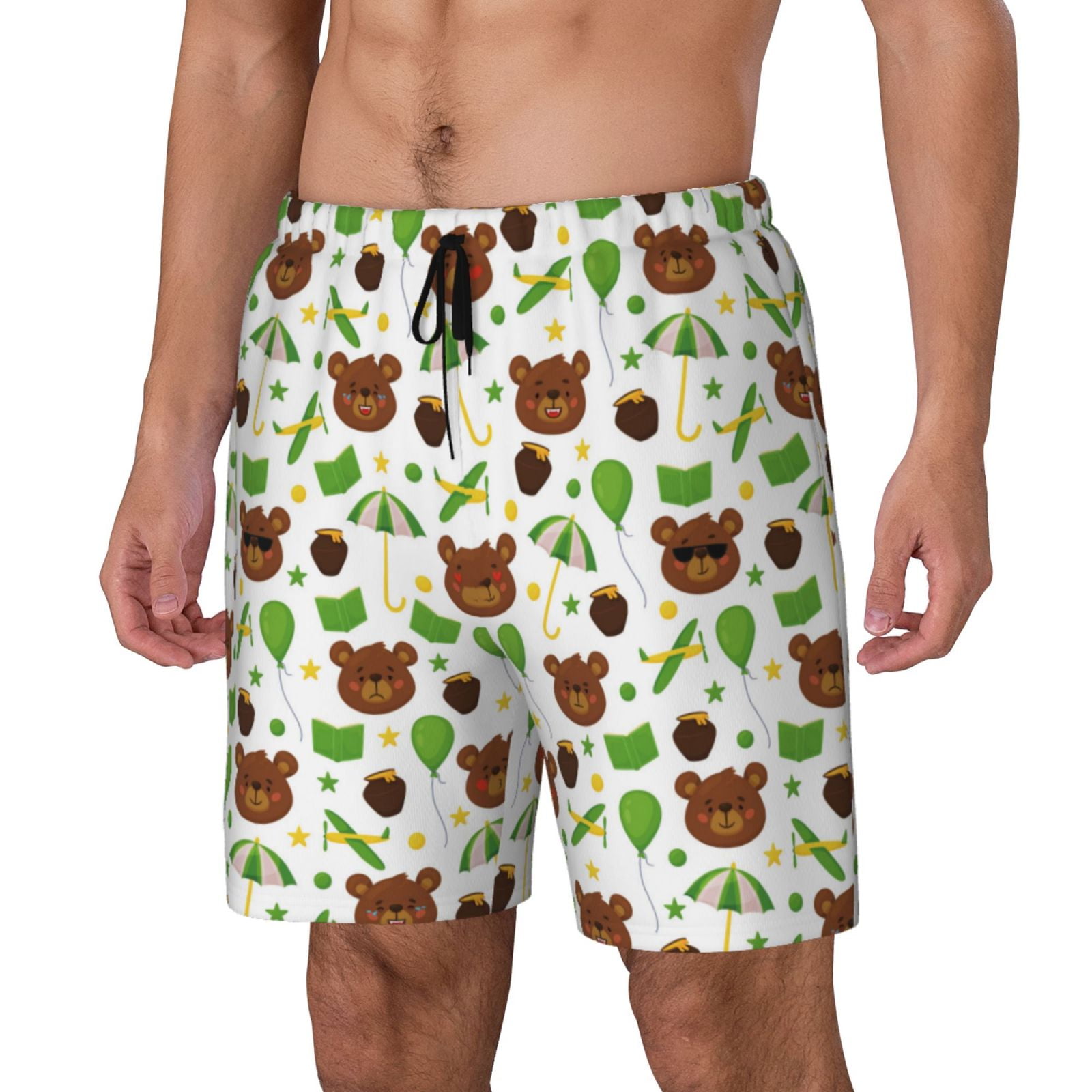 Zufioo Cute Bear Mens Swimsuit Trunks with Compression Liner,Quick Dry ...