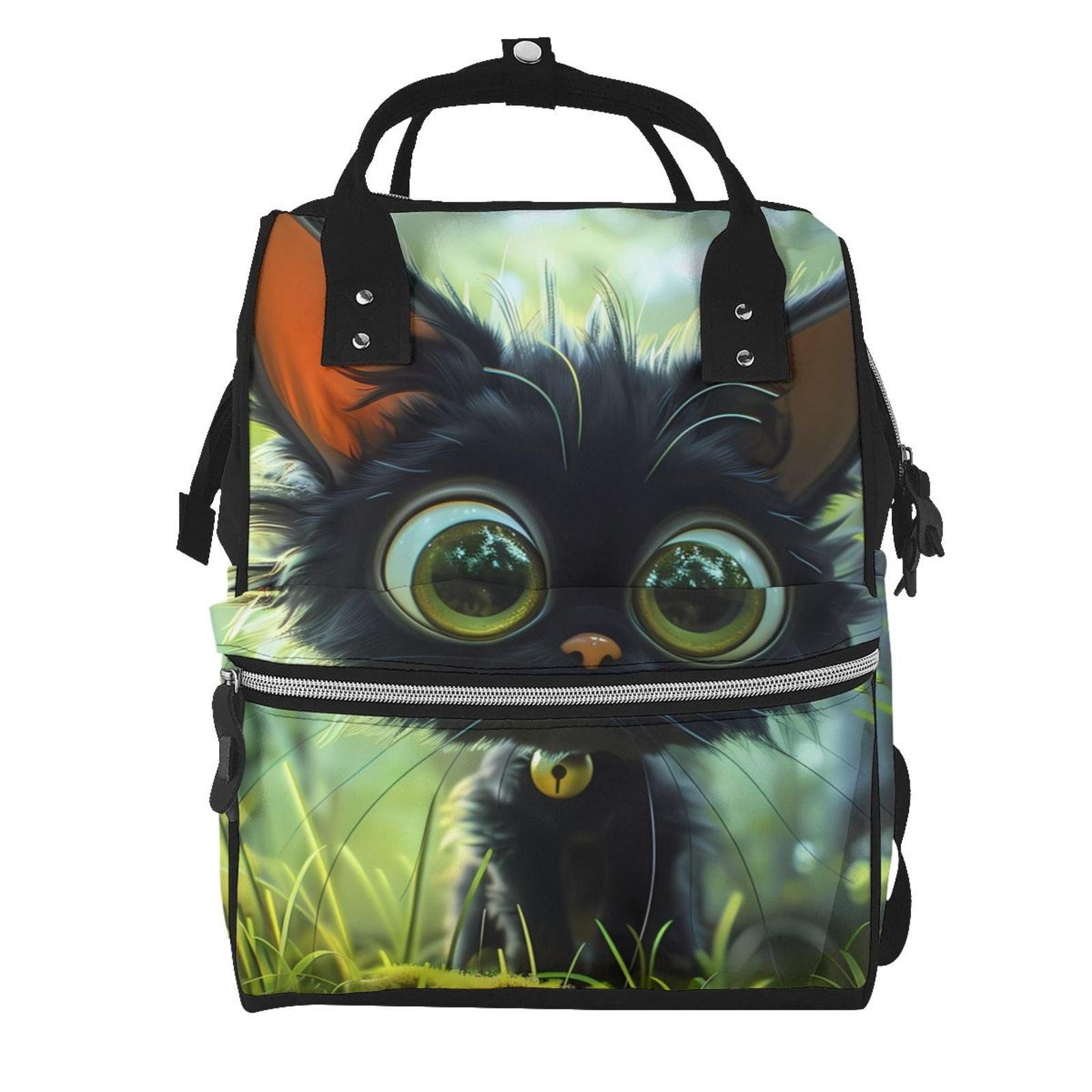 Zufioo Cute Big-Eyed Black Cat Print Large capacity mommy bag, diaper ...