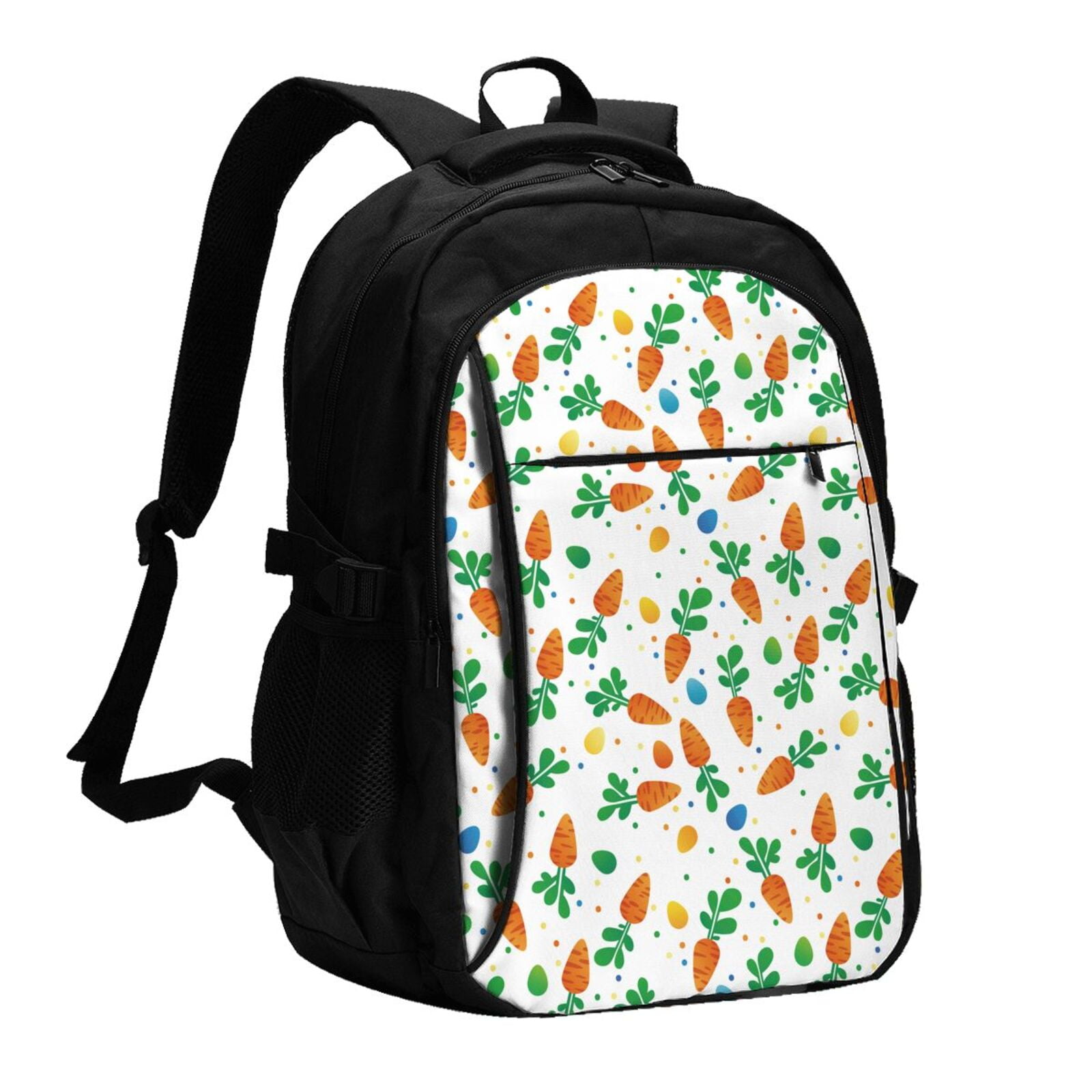 Zufioo Cute Carrot Print USB Backpack, Multi-Pocket Design Ergonomic Construction Travel Bag ...