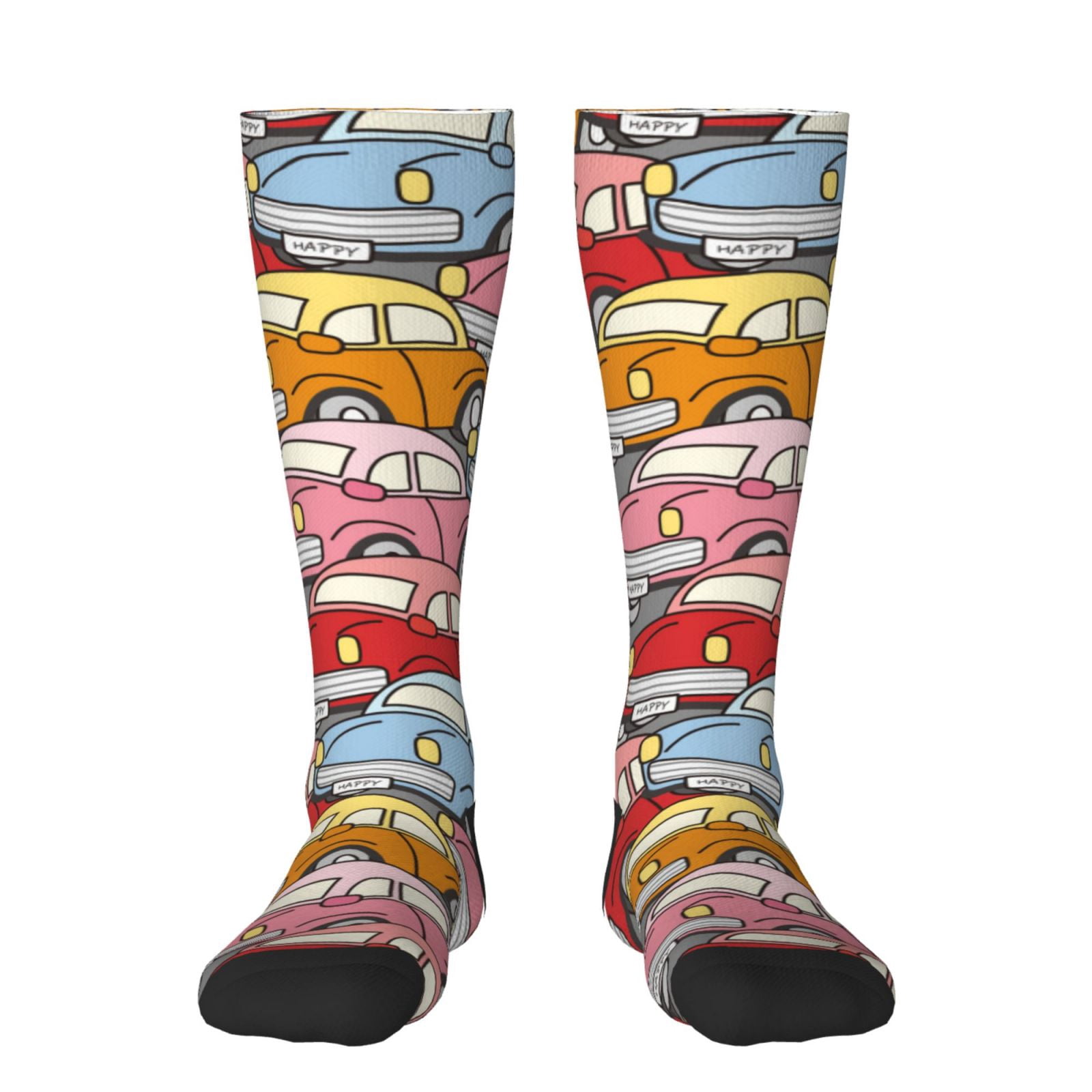 Zufioo Cute Cars Print Long High Thigh Socks Knee-High Warm Stocking ...