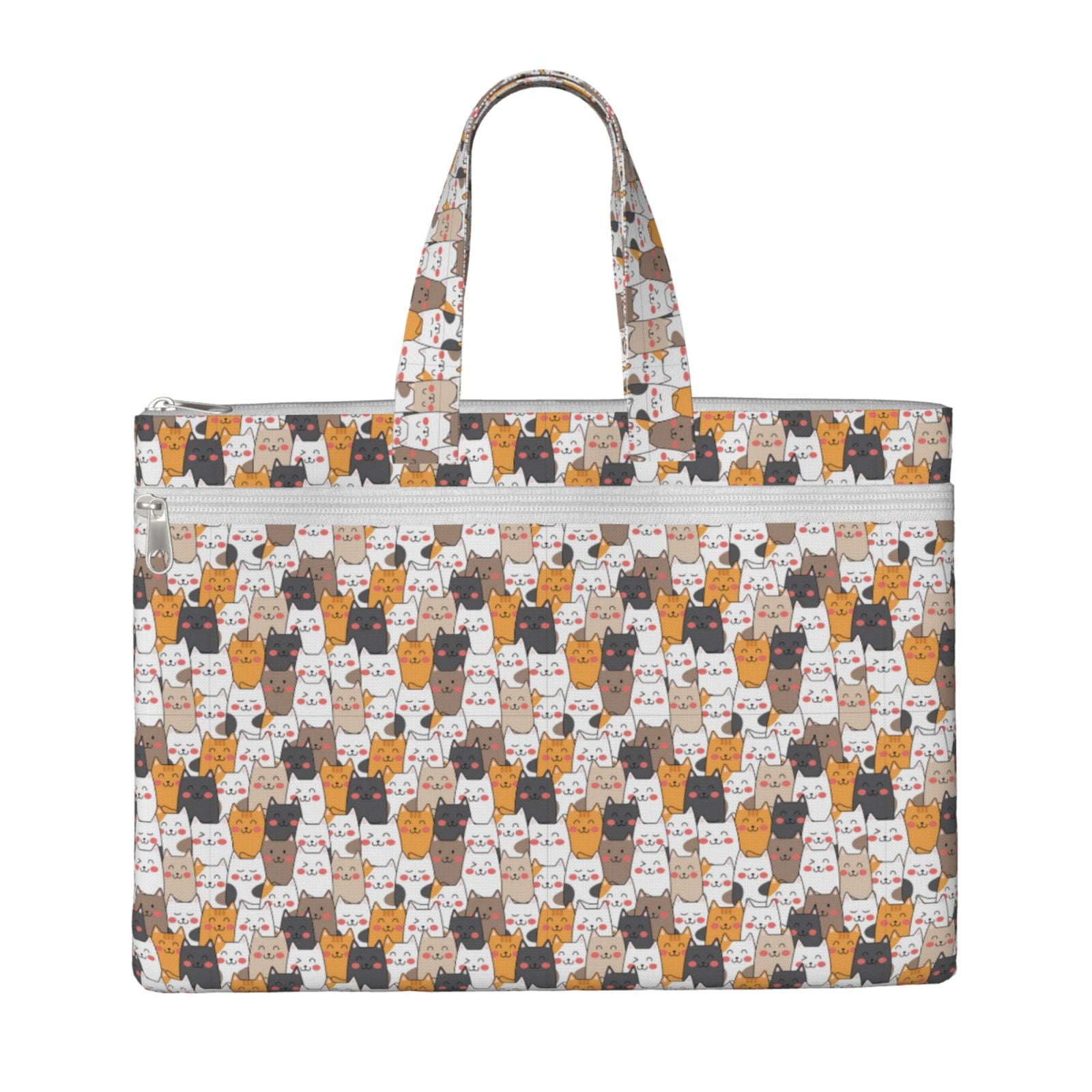 Zufioo Cute Cats Print Canvas Hand-Held Document Bag, Zippered Document ...