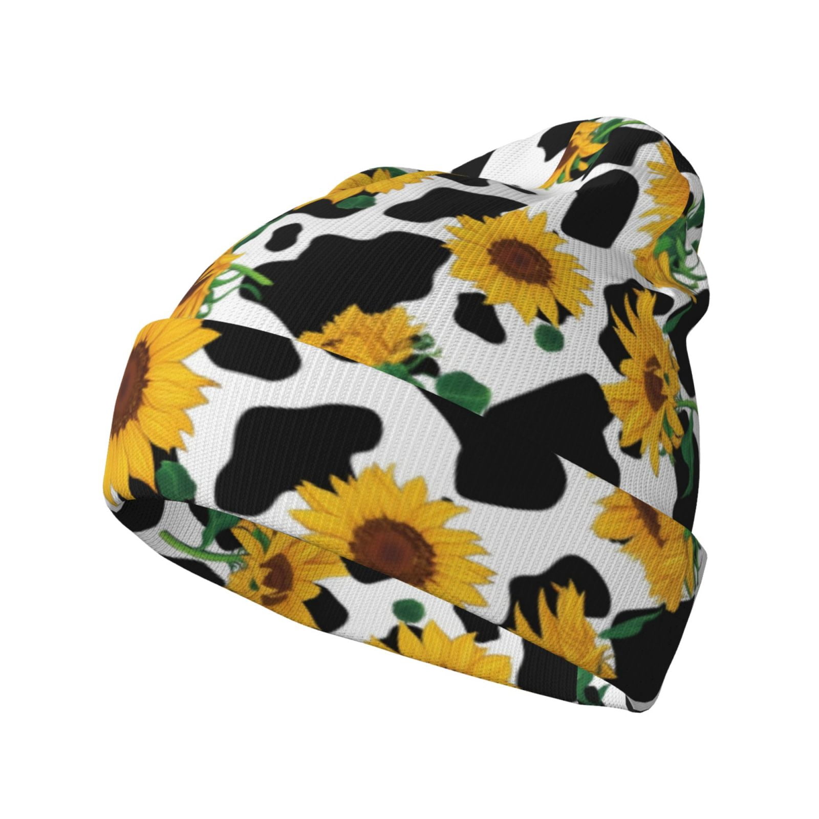 Zufioo Cute Cow Print Sunflower A Print Adult Knitted Hat, Unisex ...
