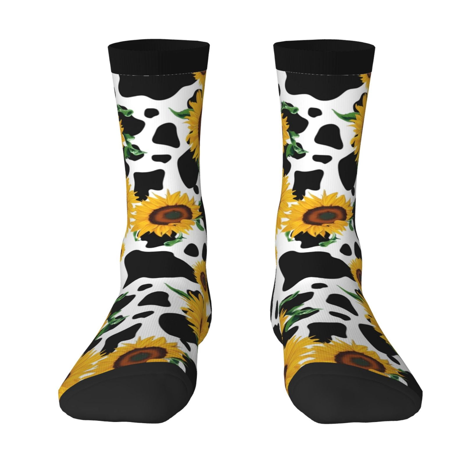 Zufioo Cute Cow Print Sunflower D Print Thigh High Socks,Knee High ...