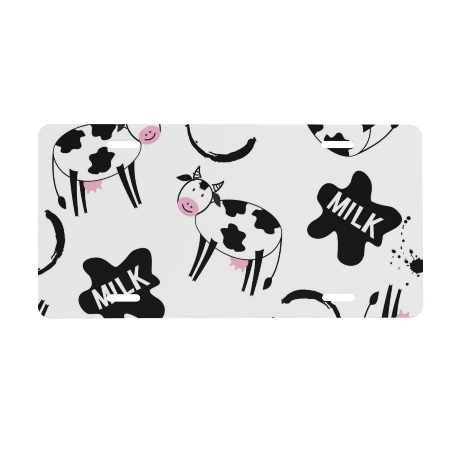 Zufioo Cute Cow and Milk Stains Print Car Aluminum Front License Plate ...