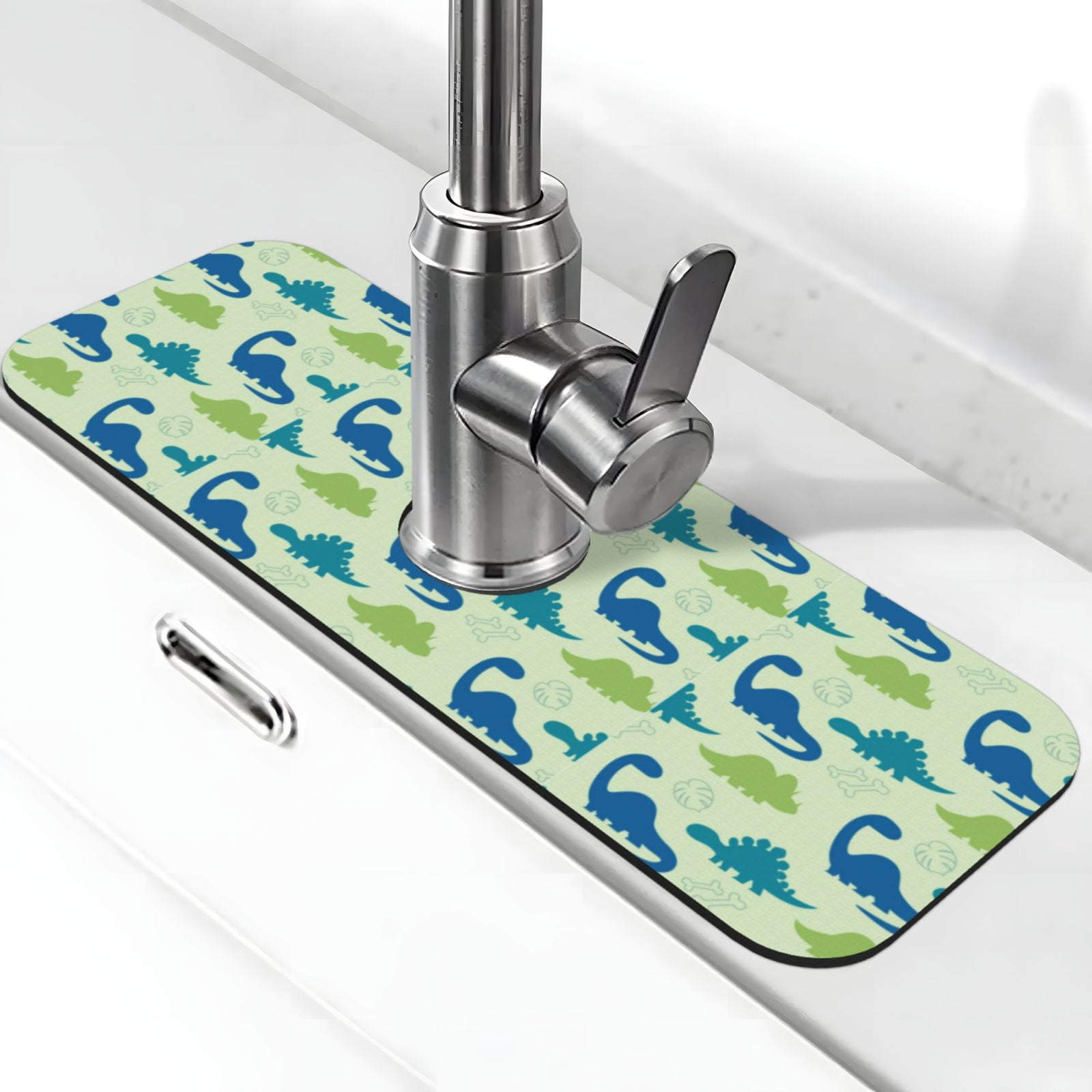 Zufioo Cute Dinosaur Blue Green Kitchen Sink Splash Guard, Faucet Mat ...