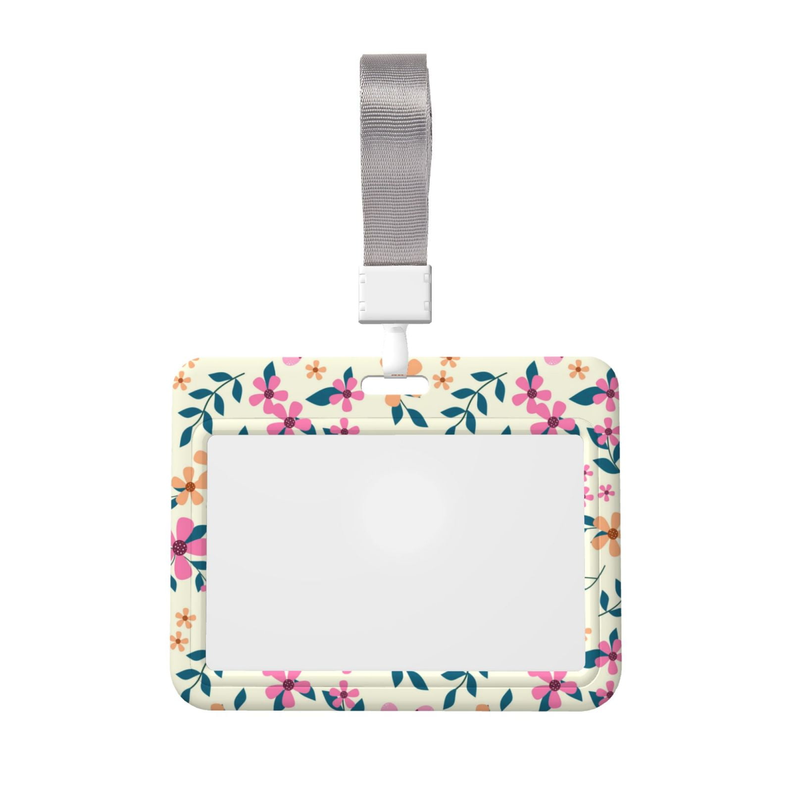 Zufioo Cute Flower Print Work Badge Protective Case, Waterproof Lanyard ...