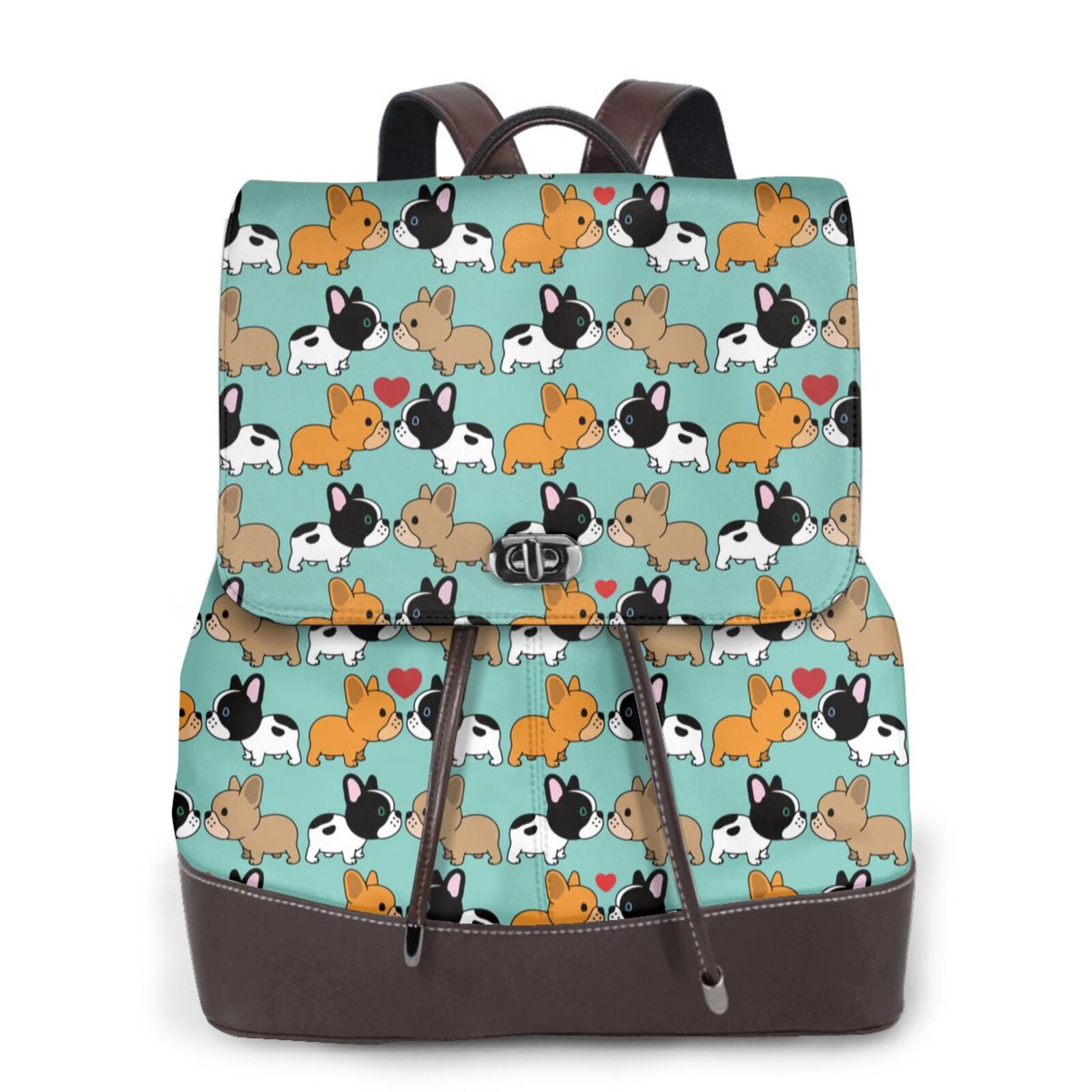 Zufioo Cute French Bulldog Print Women's Leather Backpack, Soft ...