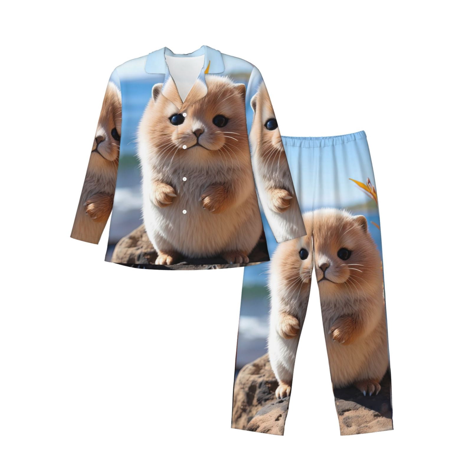 Zufioo Cute Guinea Pig Sea Mens Pajamas Set, Mens Long-Sleeved Pajama ...