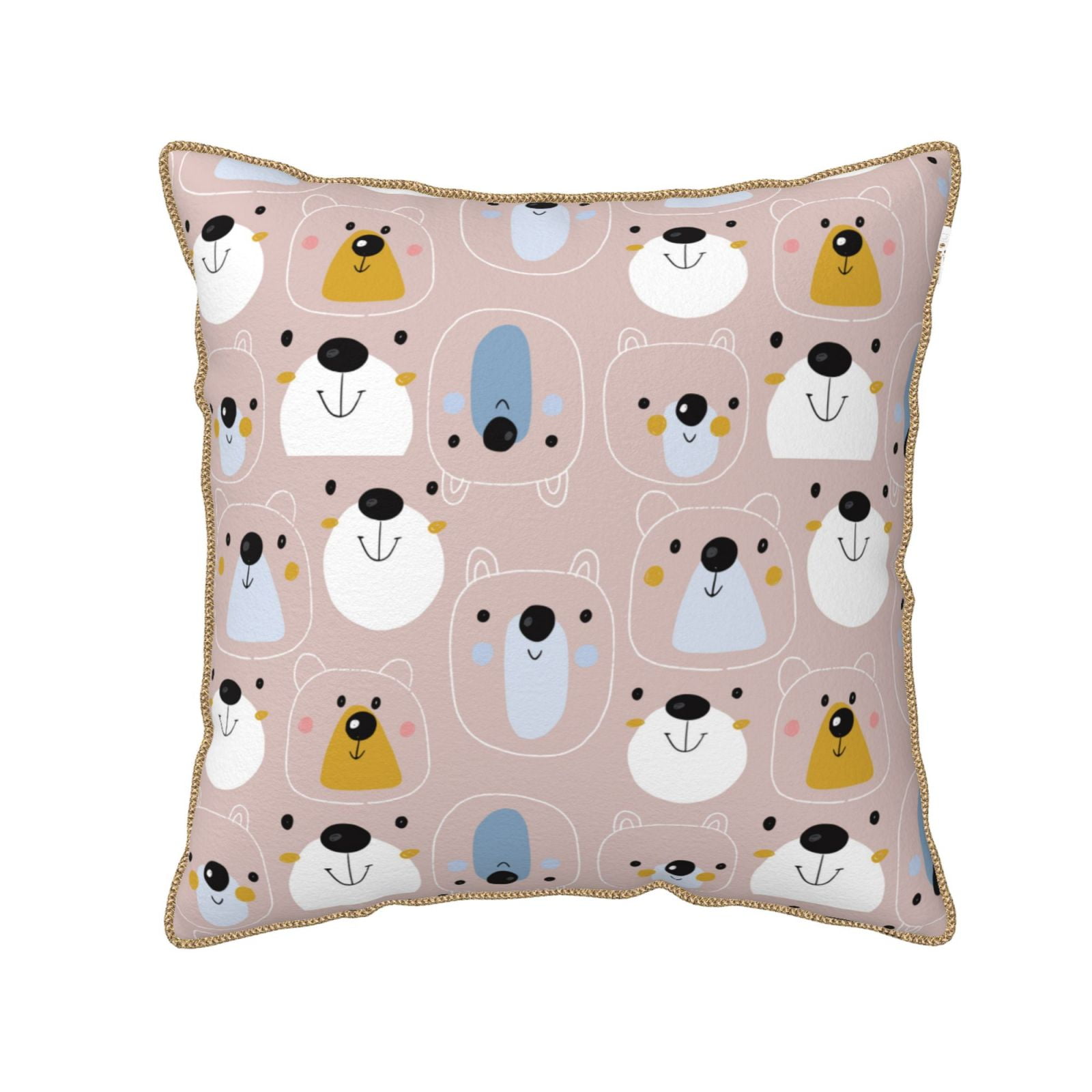 Zufioo Cute Hand Drawn Bear Print Velvet Border Throw Pillow Cover, Zipper Throw Pillow ...