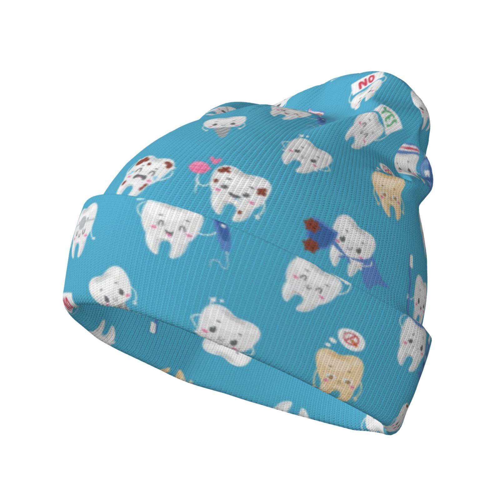 Zufioo Cute Healthy Teeth Print Adult Knitted Hat, Unisex Cuffed ...