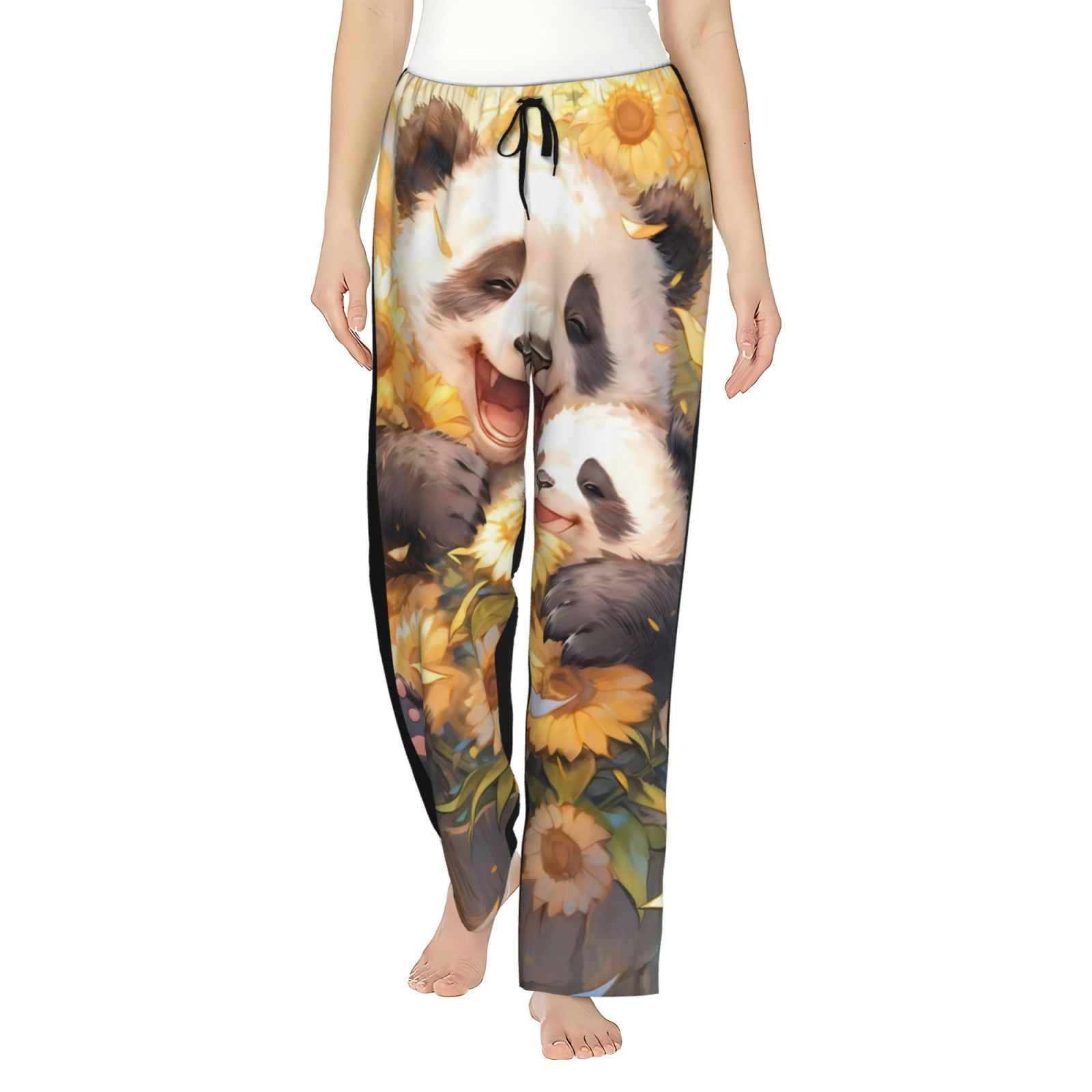 Zufioo Cute Panda Sunflower Women Pajama Pants Drawstring Pajama Pants ...