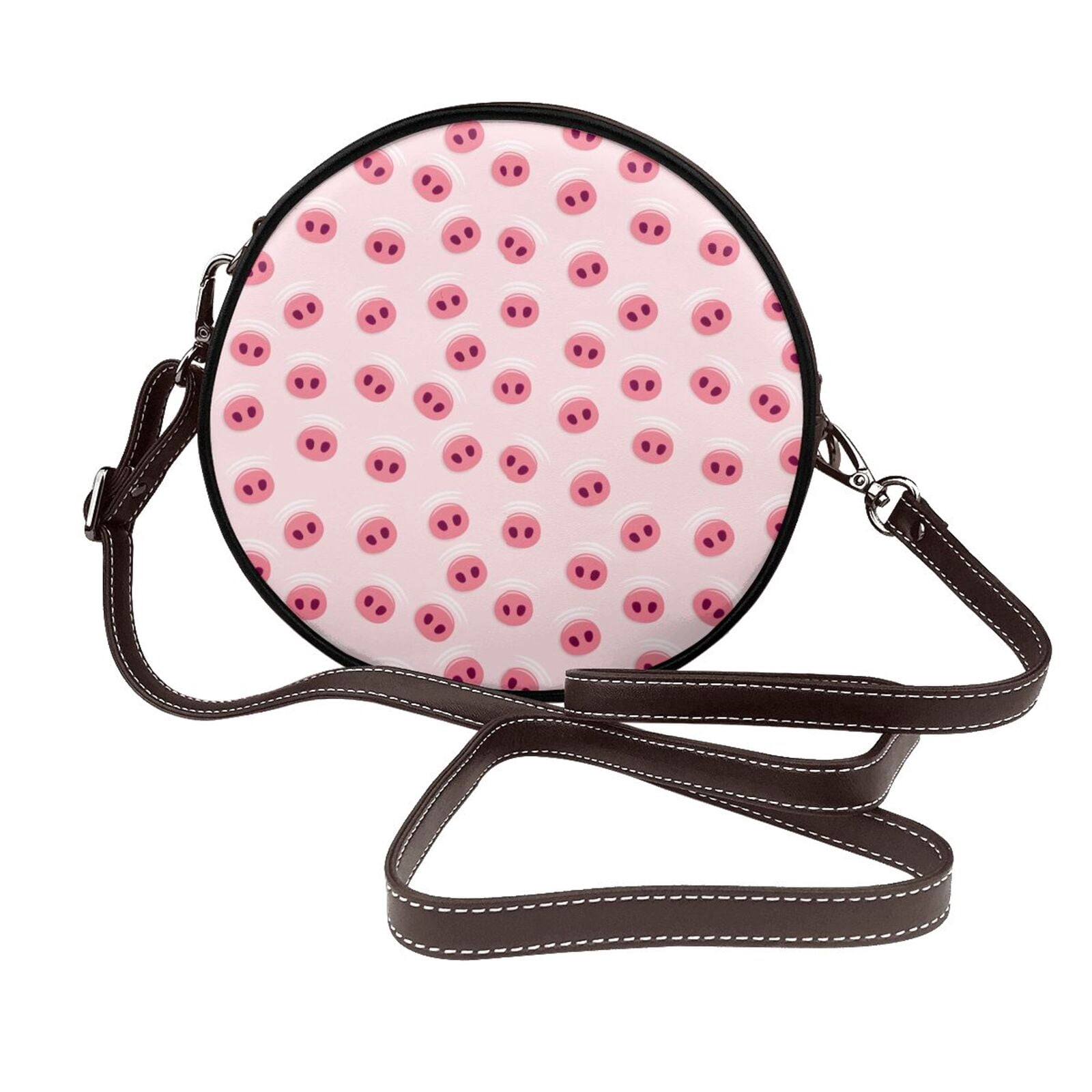 Zufioo Cute Pig Nose Print Leather Shoulder Round Bag, Waterproof ...