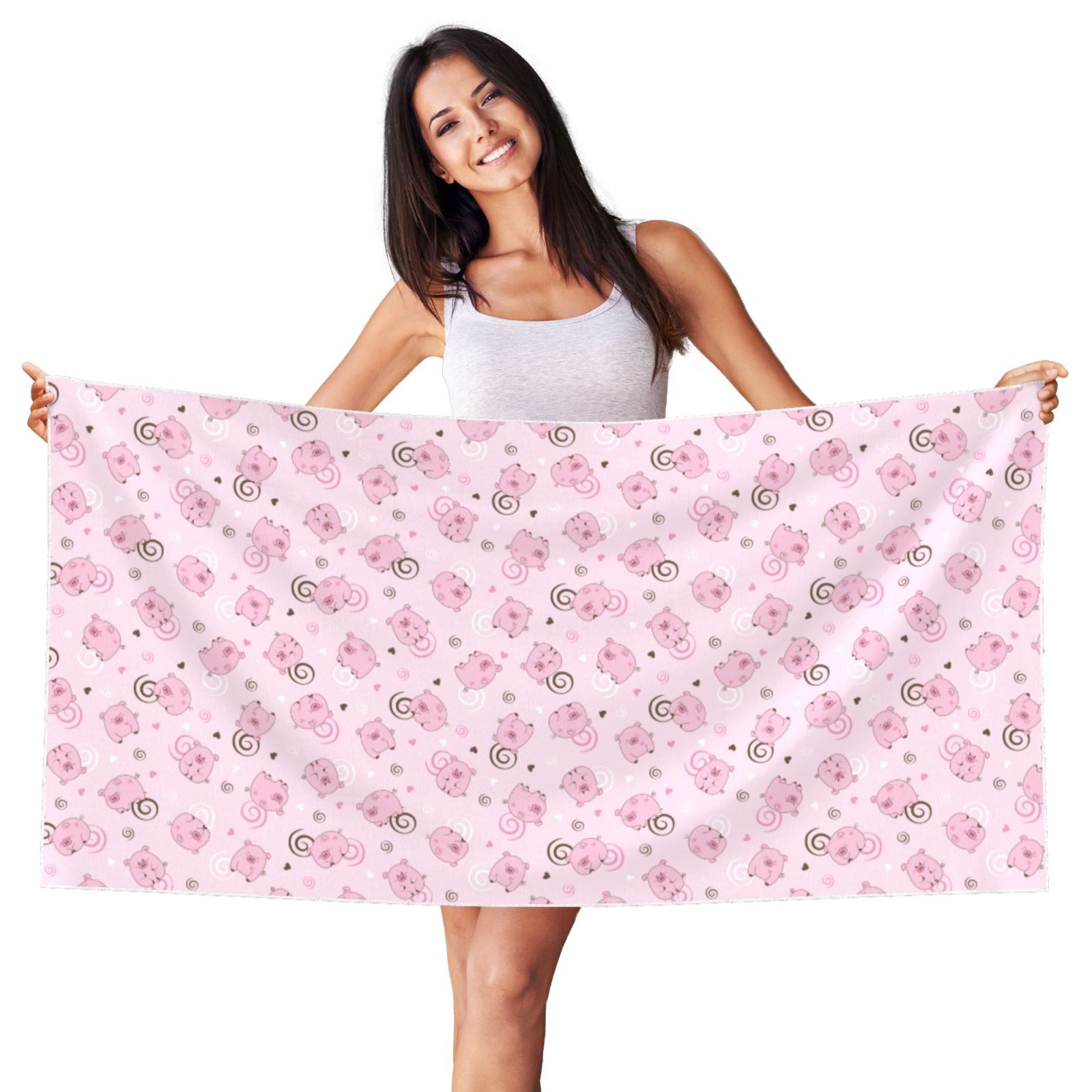 Zufioo Cute Pig Print Silver Fox Fleece Beach Towel 27.5x55in, Super ...