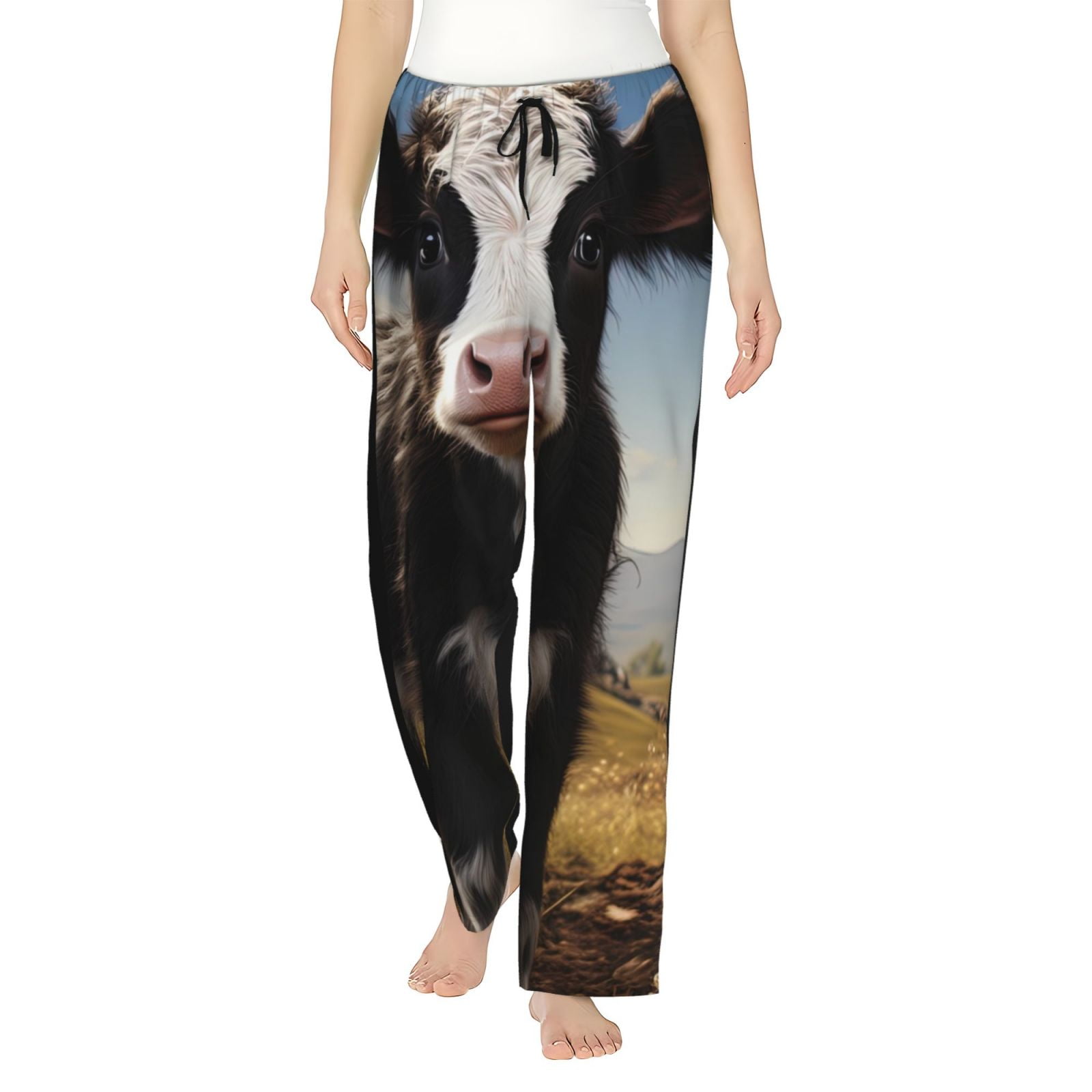 Zufioo Cute Prairie Cow Women Pajama Pants Drawstring Pajama Pants Wide ...